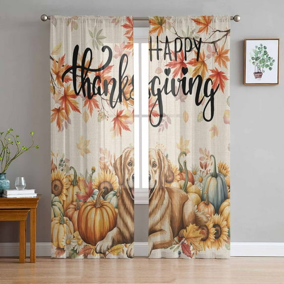 Thanksgiving Dog Sheer Curtains 84 Inches Long 2 Panels Set, Window Sheer Curtains for Living ...