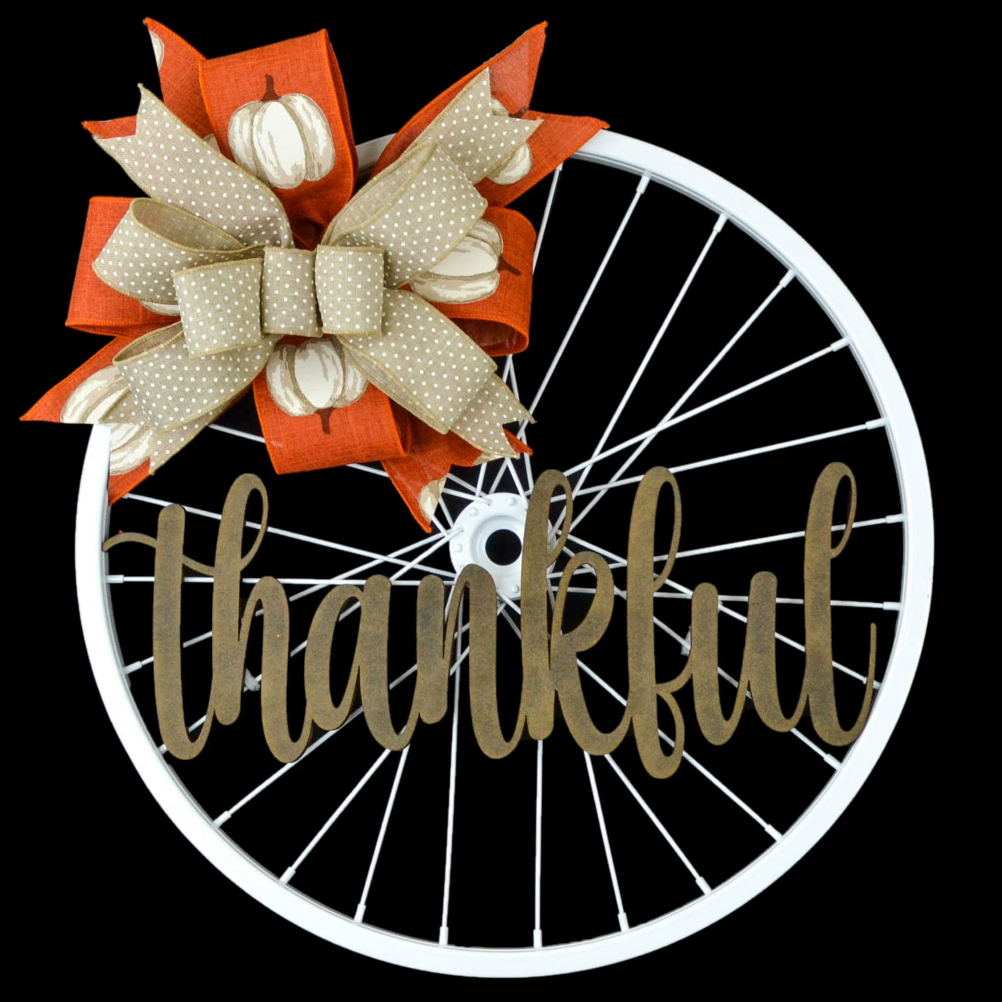 Thanksgiving Door Hanger, Fall Wreath for Front Door, Thankful Bike Rim ...