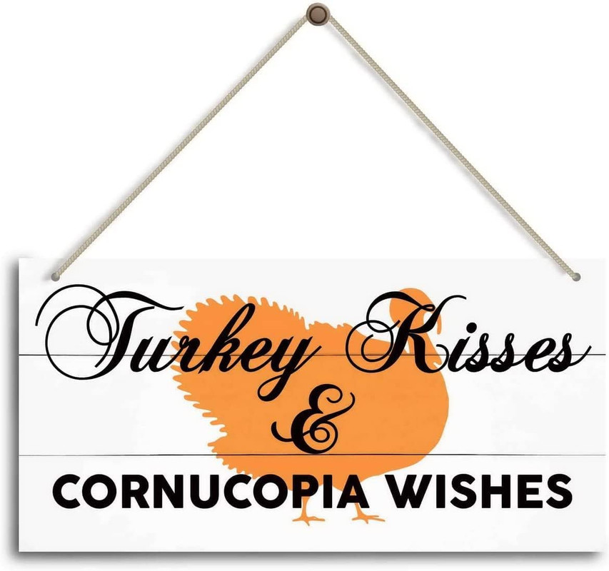 Thanksgiving Door Sign Decor,Turkey Kisses and Cornucopia Wishes,Fall ...