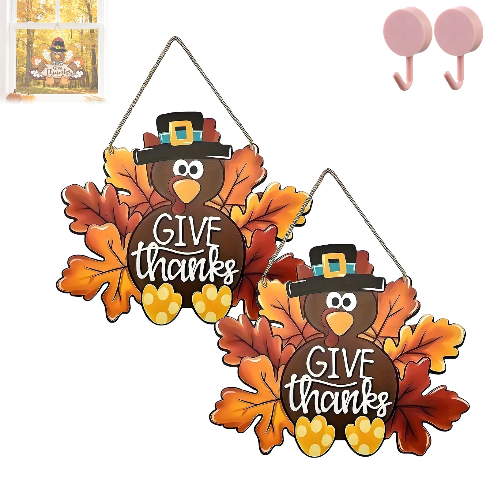 Thanksgiving Door Sign, Wooden Turkey Door Sign with Hook Up ...