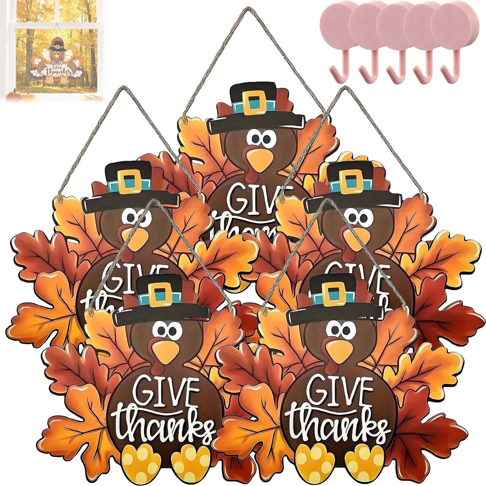 Thanksgiving Door Sign, Wooden Turkey Door Sign with Hook Up ...
