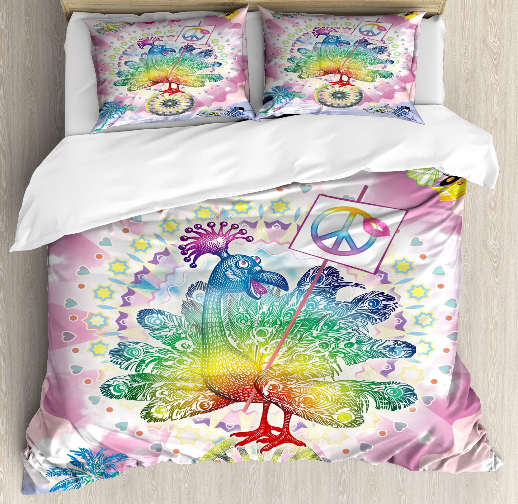 Thanksgiving Duvet Cover Set, Tropical Hippie Turkey Love Lettering ...
