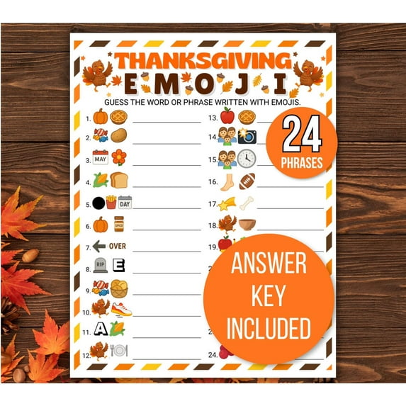 Thanksgiving Emoji Game, Fun Autumn Party Activity for Family ...