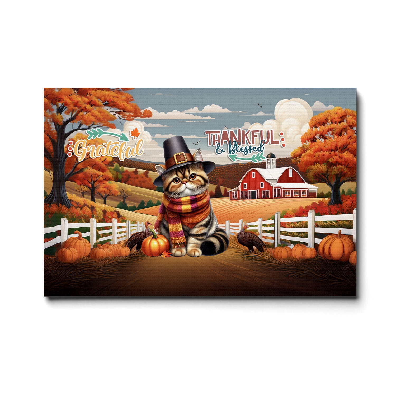 Thanksgiving Exotic Shorthair Pilgrim Grateful, Thankful, Blessed Fall Welcome Horizontal Matte ...
