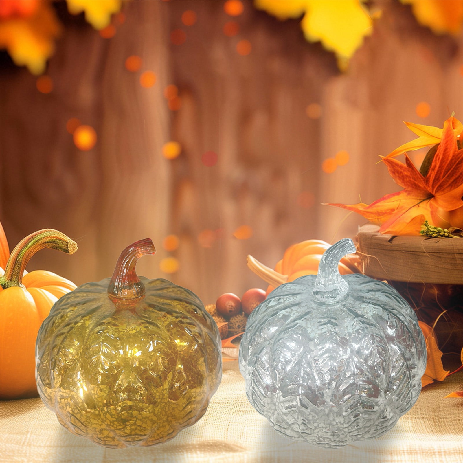 Thanksgiving Fall Decorations for Home LED Glass Pumpkin Lamp ...