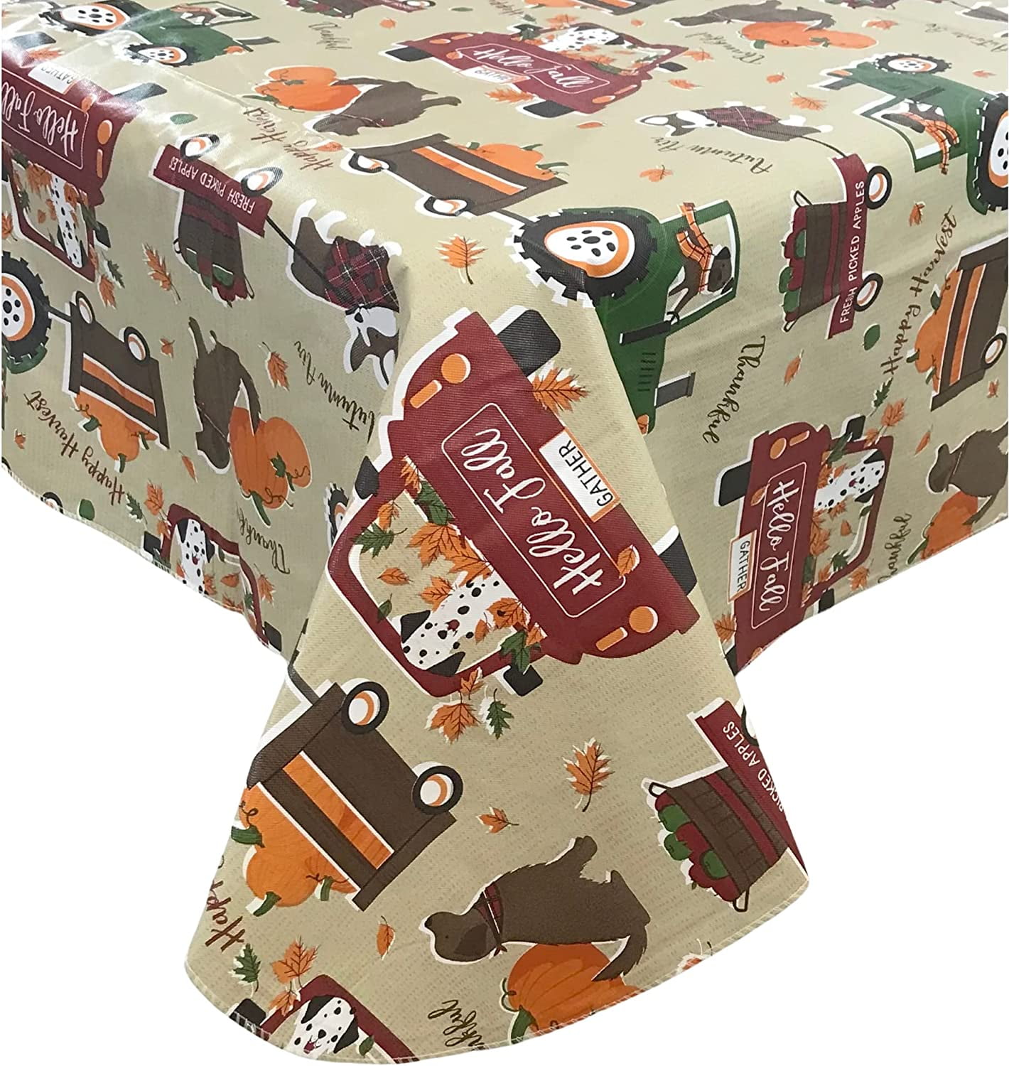 Thanksgiving Fall Flannel Back Vinyl Tablecloth: Dogs Helping Paws with ...