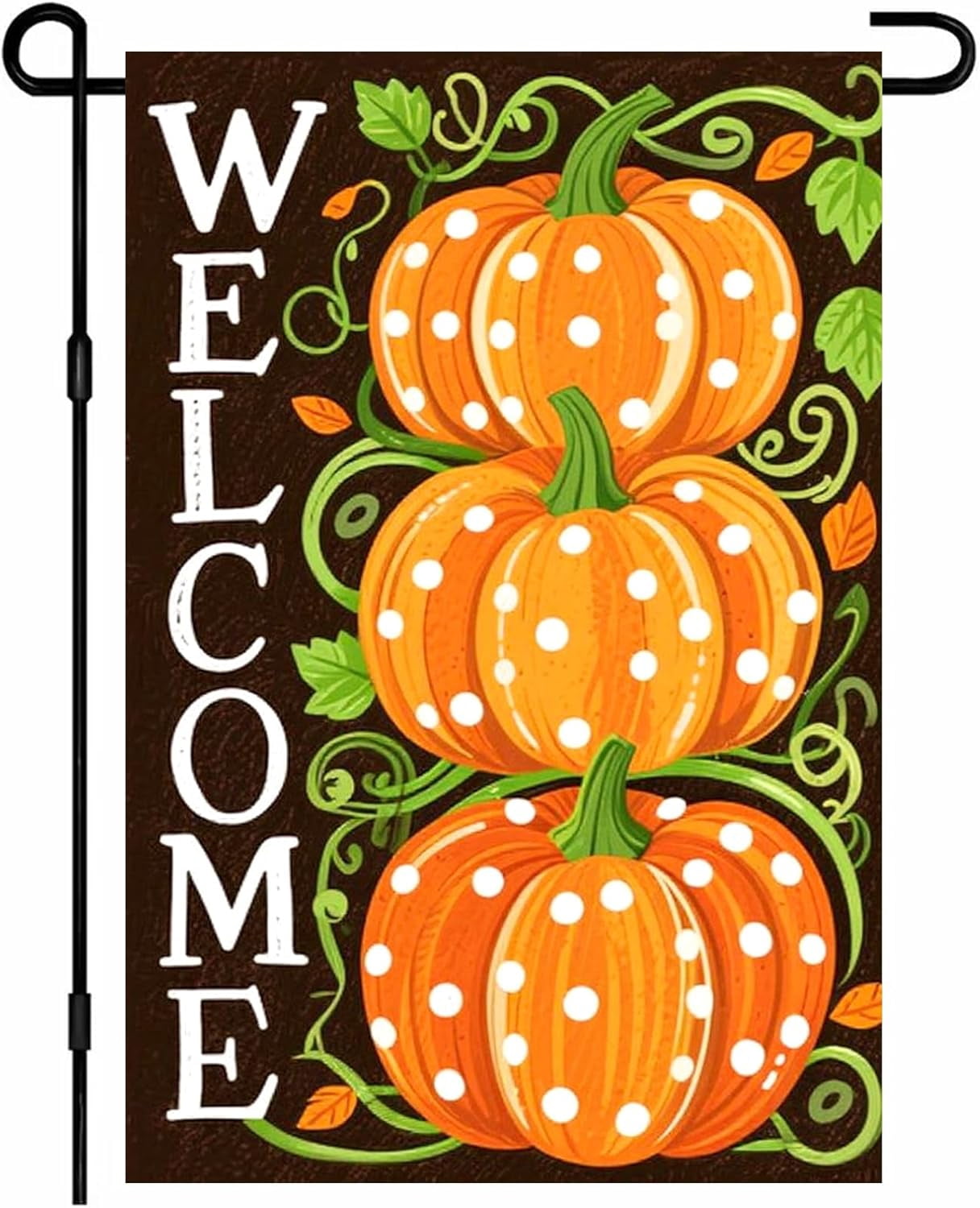 Thanksgiving Fall Garden Flag 12x18 Inch Welcome Polka Dot Pumpkin ...