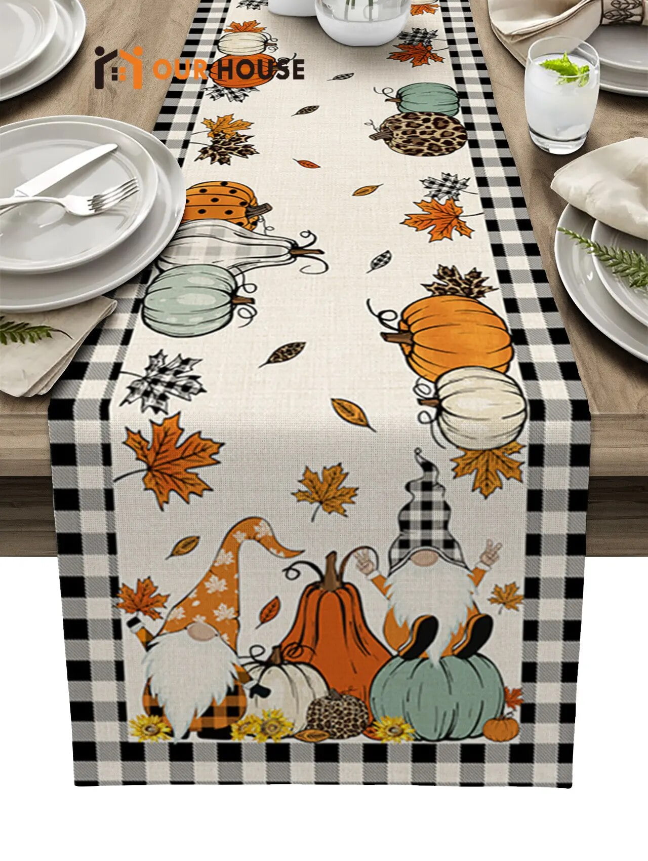 Thanksgiving Fall Gnome Table Runner Mats Wedding Coffee Table Decor ...