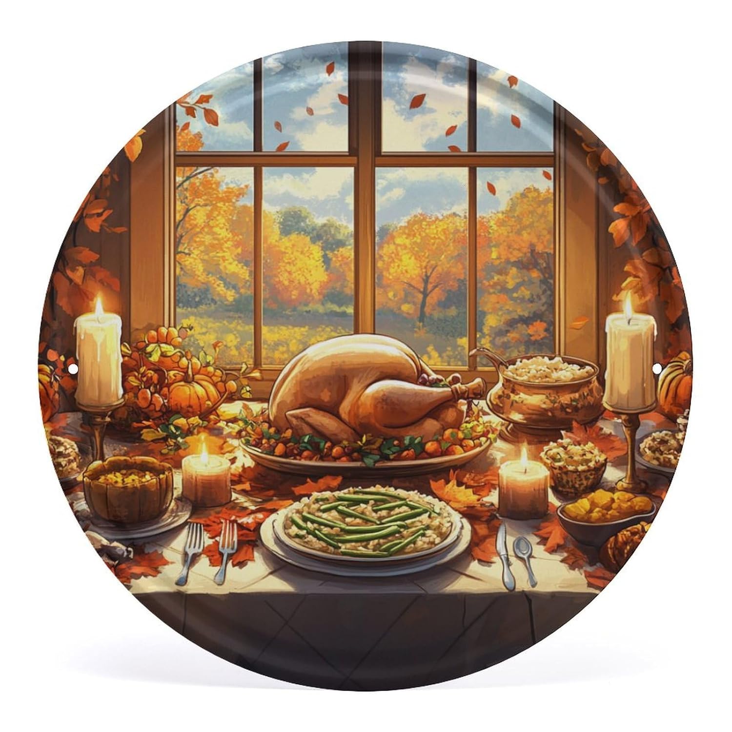 Thanksgiving Fall Holiday Food Turkey Round Tin Sign Harvest Feast ...