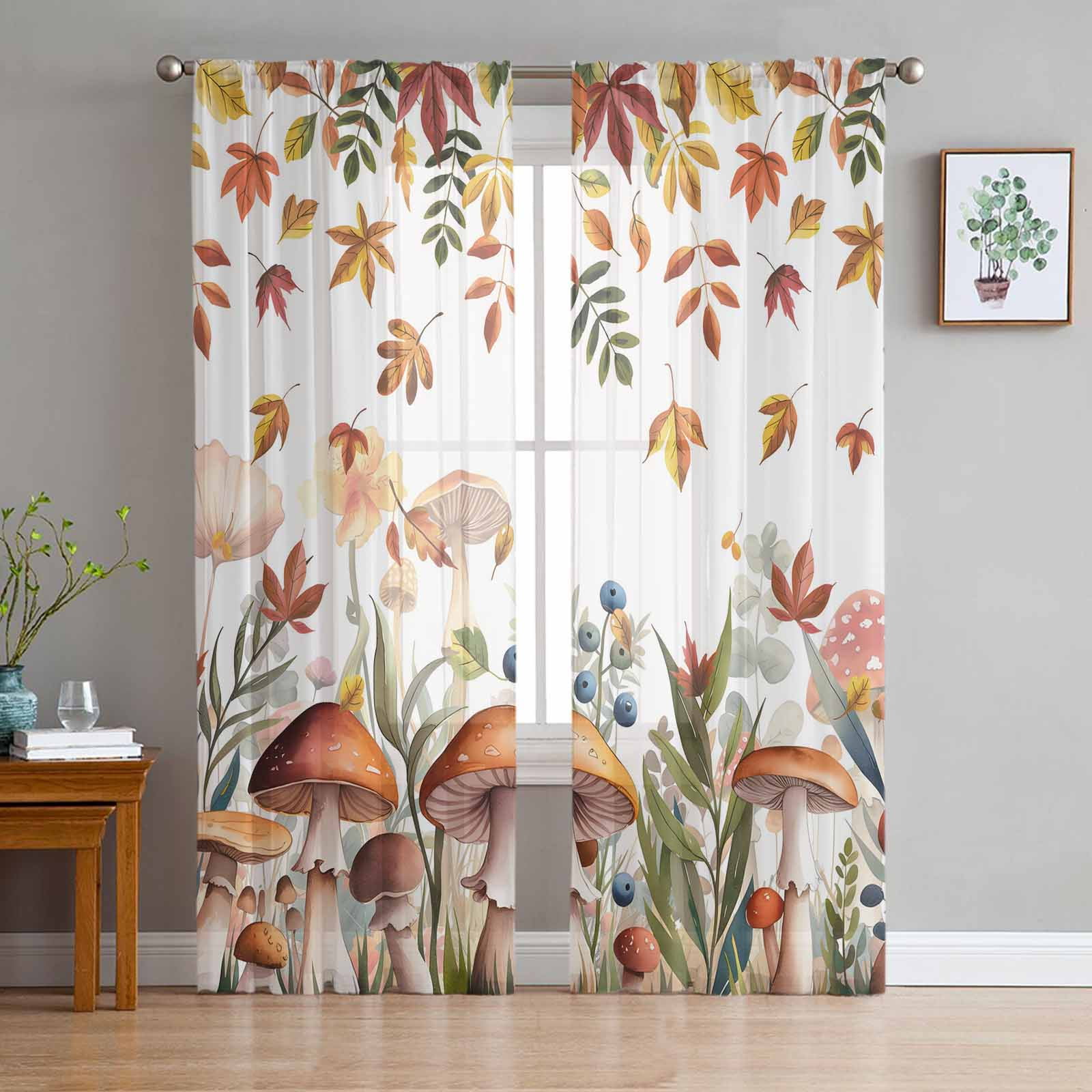 Thanksgiving Fall Leaves Sheer Curtains 96 Inches Long 2 Panels Set ...