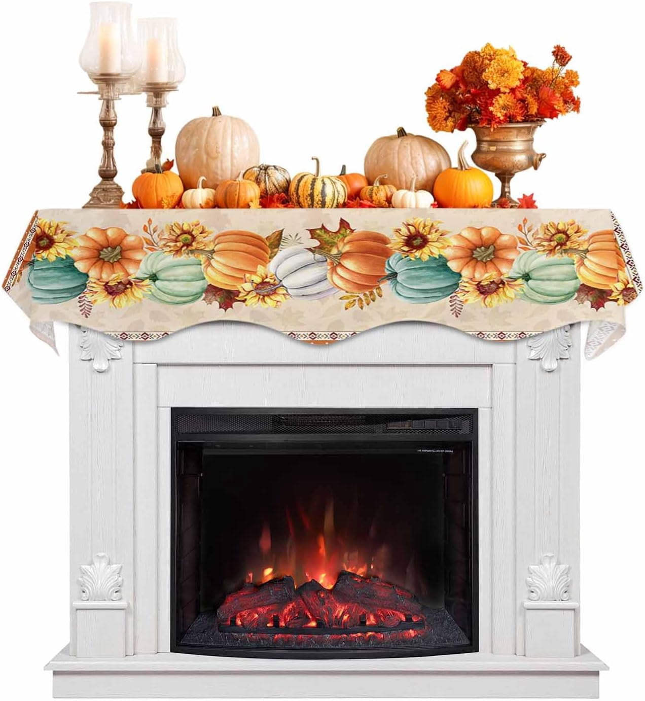 Thanksgiving Fall Mantle Scarf Pumpkin with Sunflower Maple Leaf Autumn ...