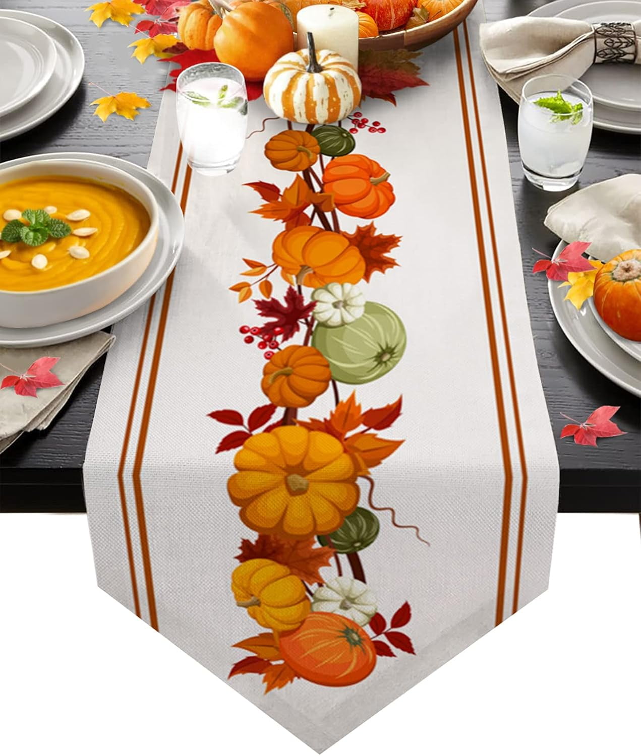 Thanksgiving Fall Maple Leaves Linen Table Runner Dresser Scarf for ...