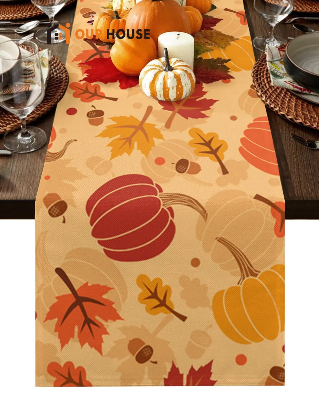 Thanksgiving Fall Orange Leaf Table Runner Mats Wedding Coffee Table ...