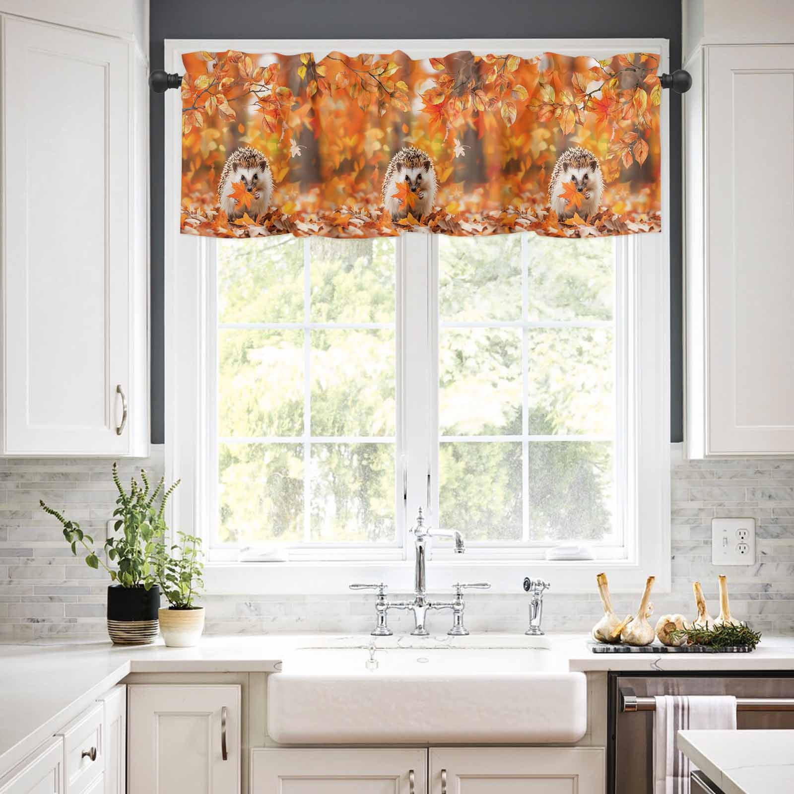 Thanksgiving Fall Orange Leaves Window Valances for Kitchen,Rod Pocket ...