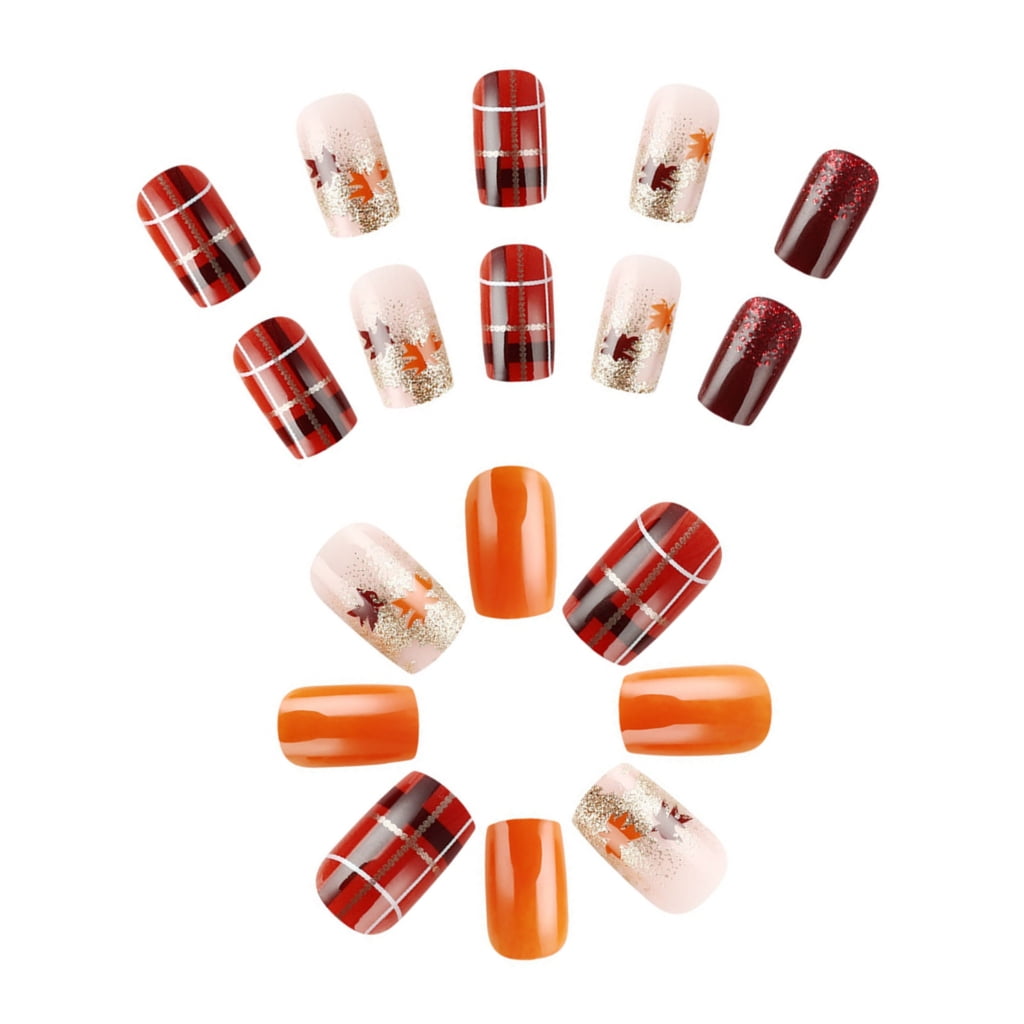 Thanksgiving Fall Press on Nails Square Maple Leaves False Nails Fall ...