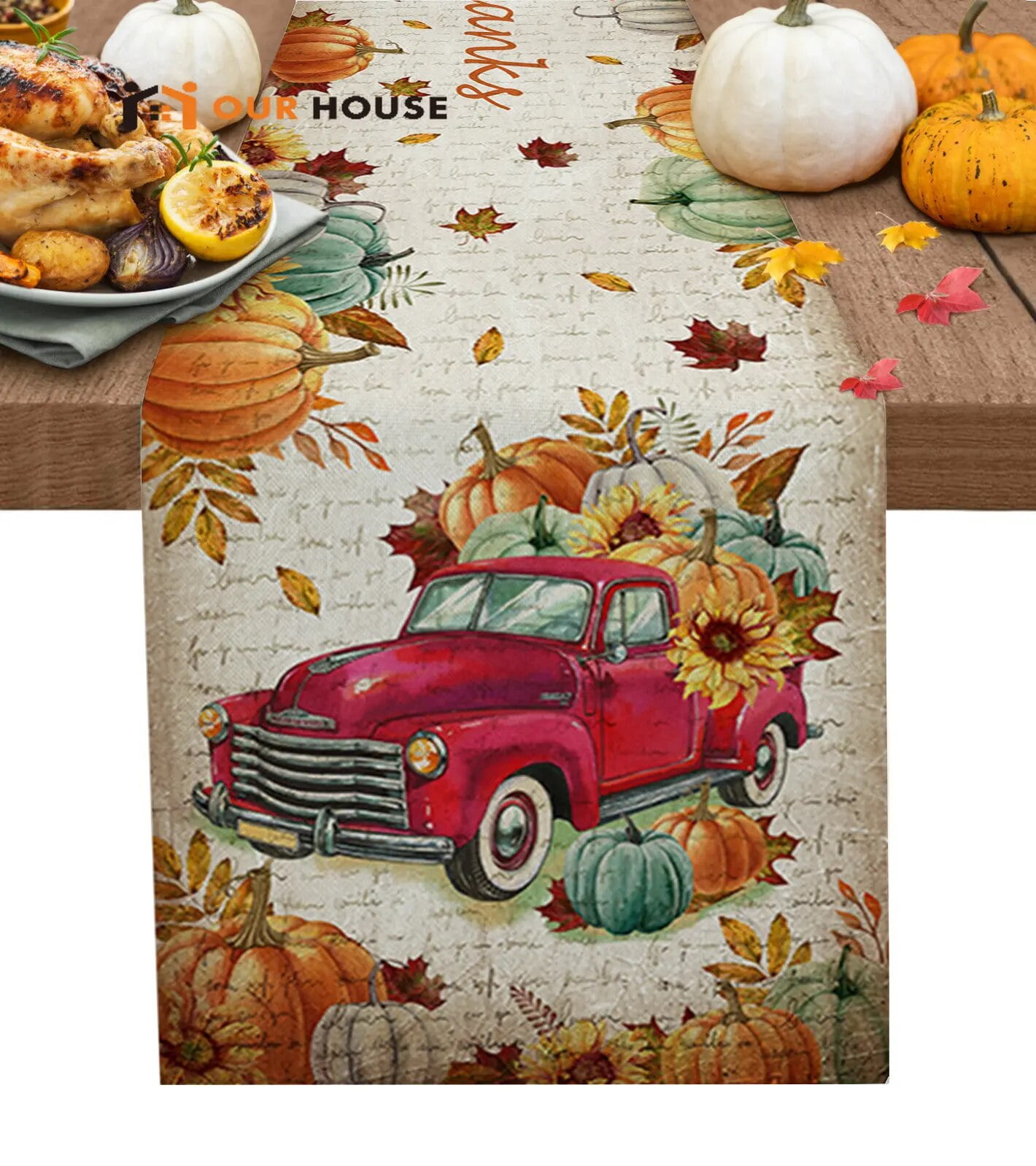 Thanksgiving Fall Pumpkin Leaf Table Runner Mats Wedding Coffee Table ...