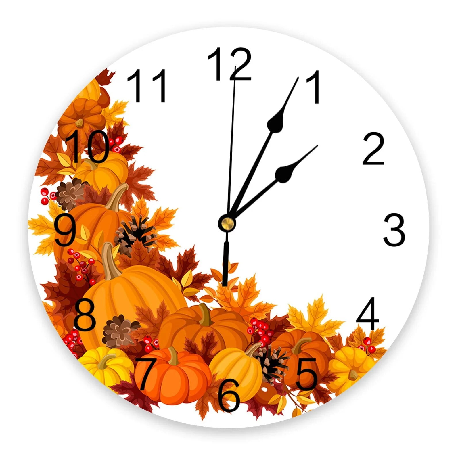 Thanksgiving Fall Pumpkin Maple Leaf Wall Clock Modern Design Silent ...