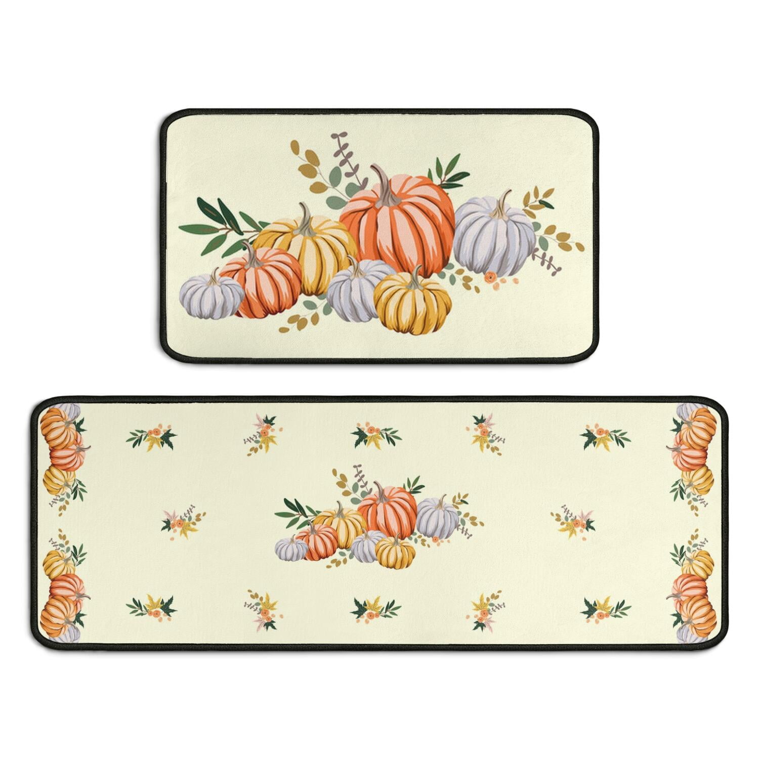 Thanksgiving Fall Seasons Kitchen Mat Doormat Set Of 2, Non-Slip Leaves ...