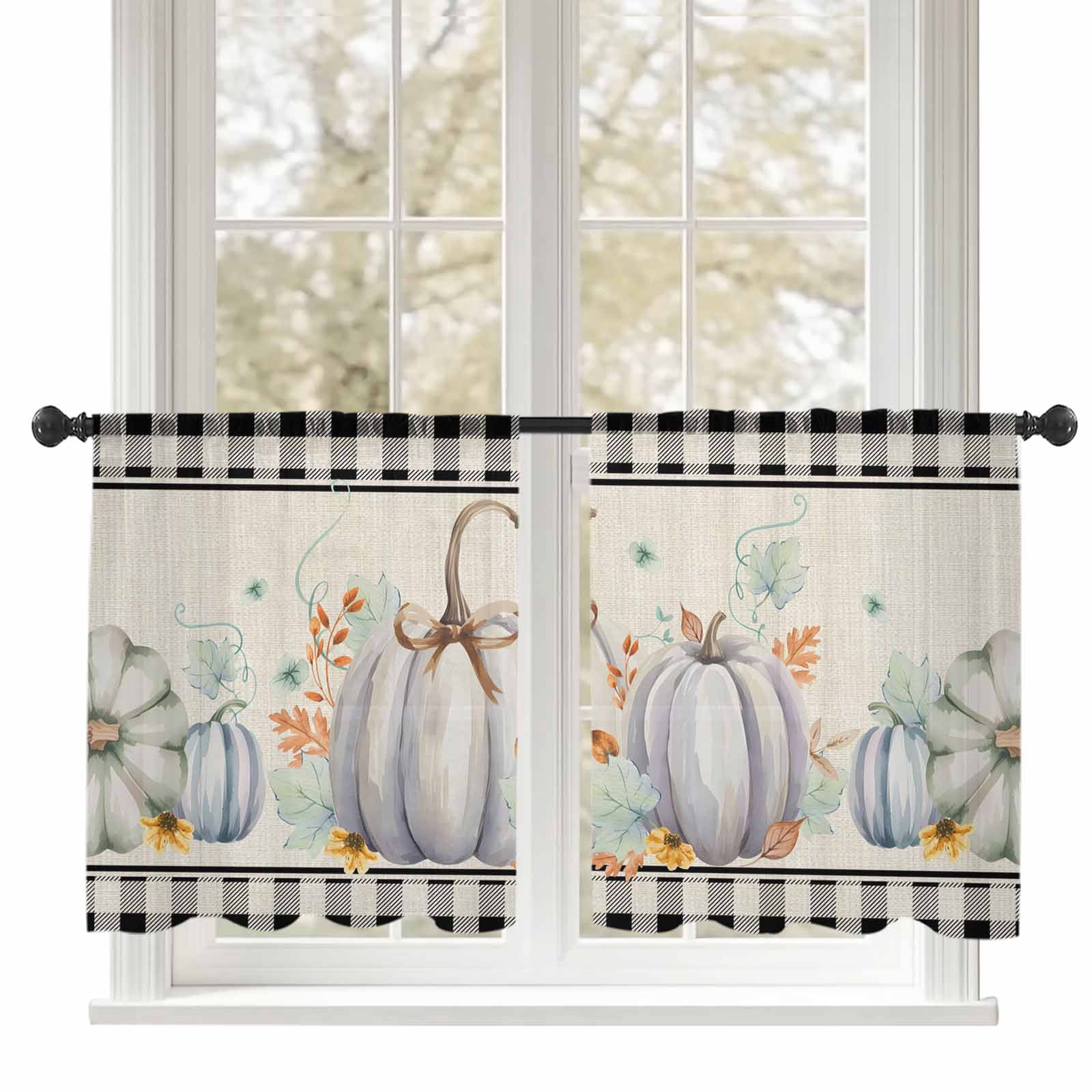 Thanksgiving Fall Sheer Curtains 45 inches Long, Pumpkin Sunflower ...