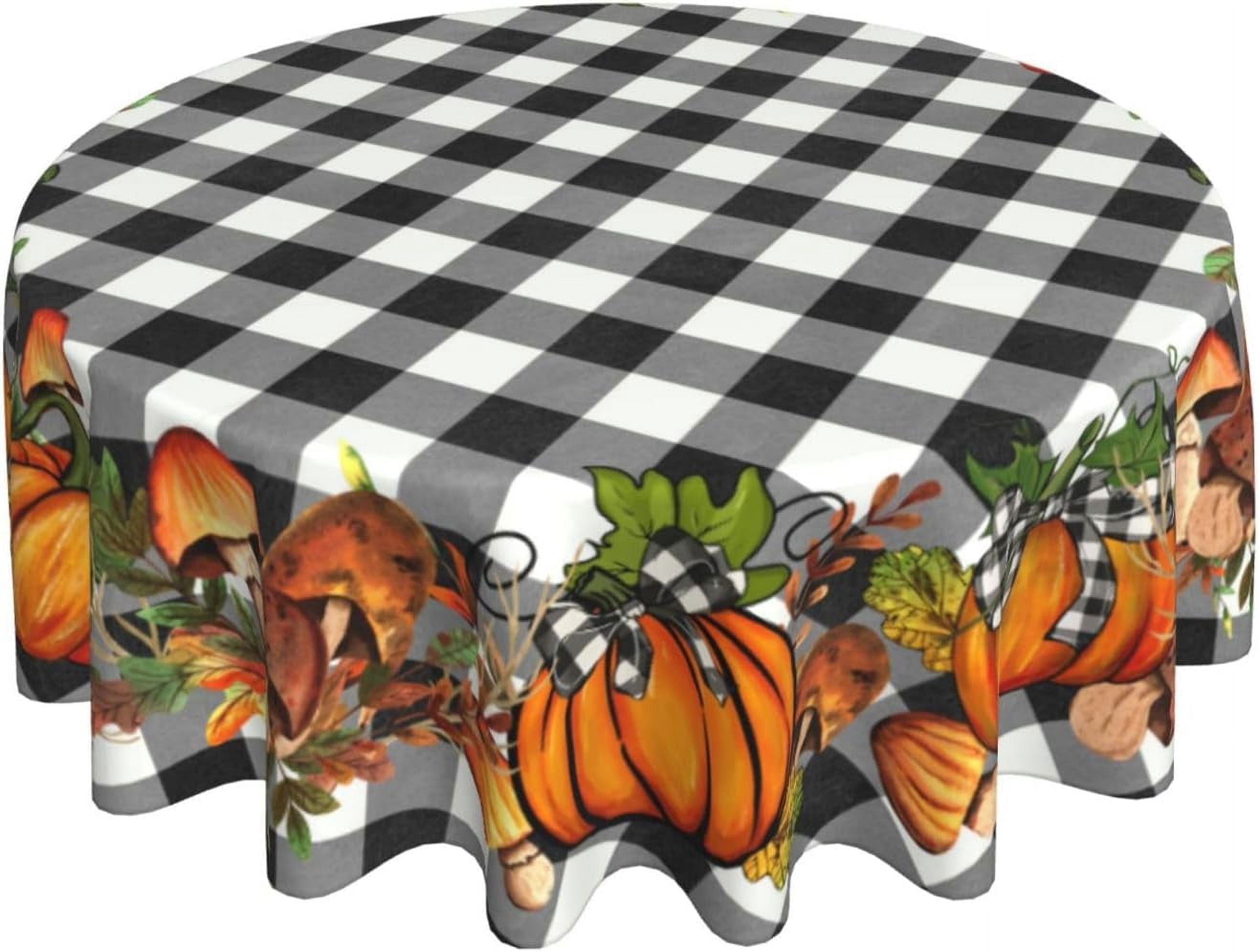 Thanksgiving Fall Table Cloth Autumn Pumpkin Checkered Round Tablecloth ...