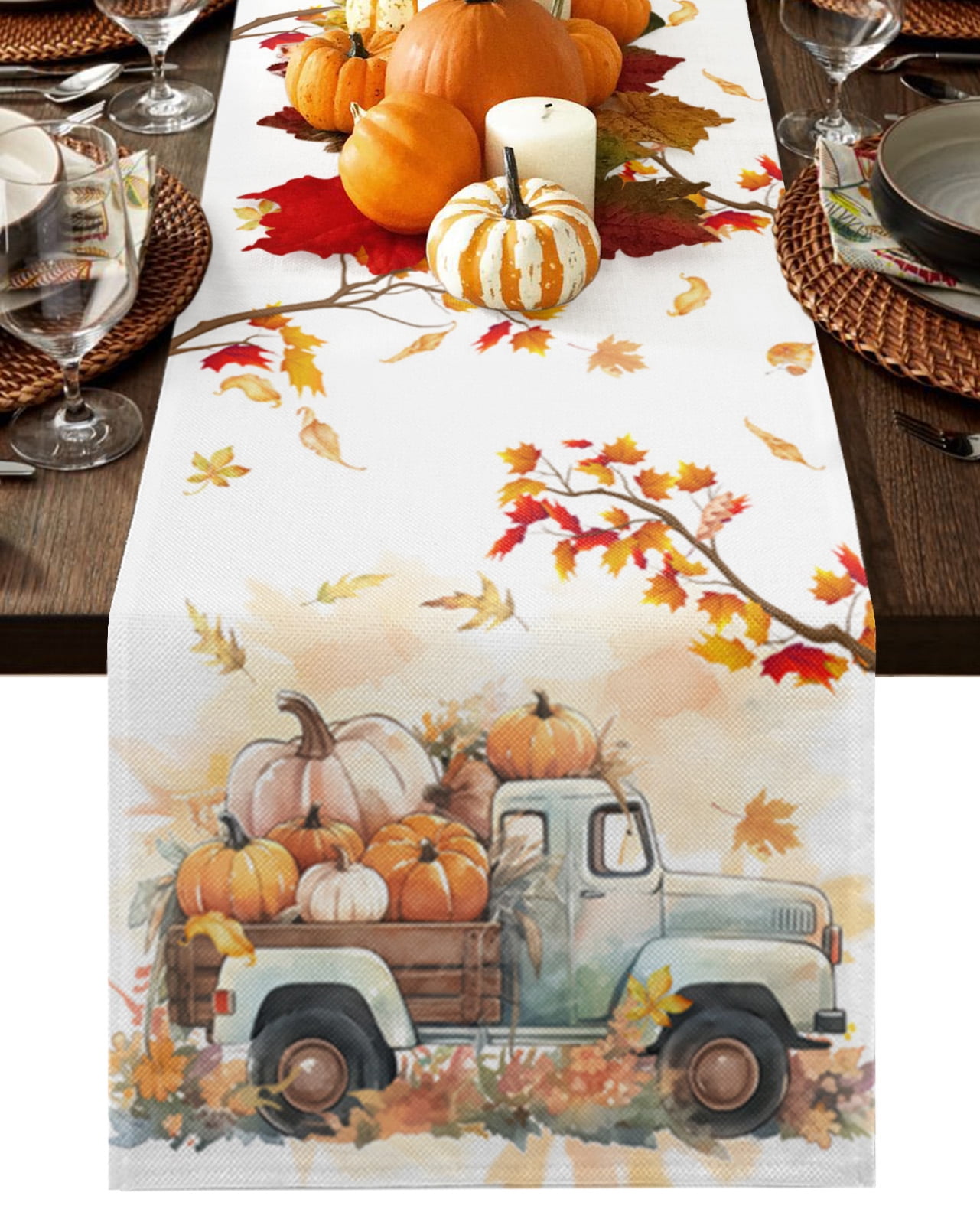 Thanksgiving Fall Table Runner - 108 Inch Long, Kitchen Dining Table ...
