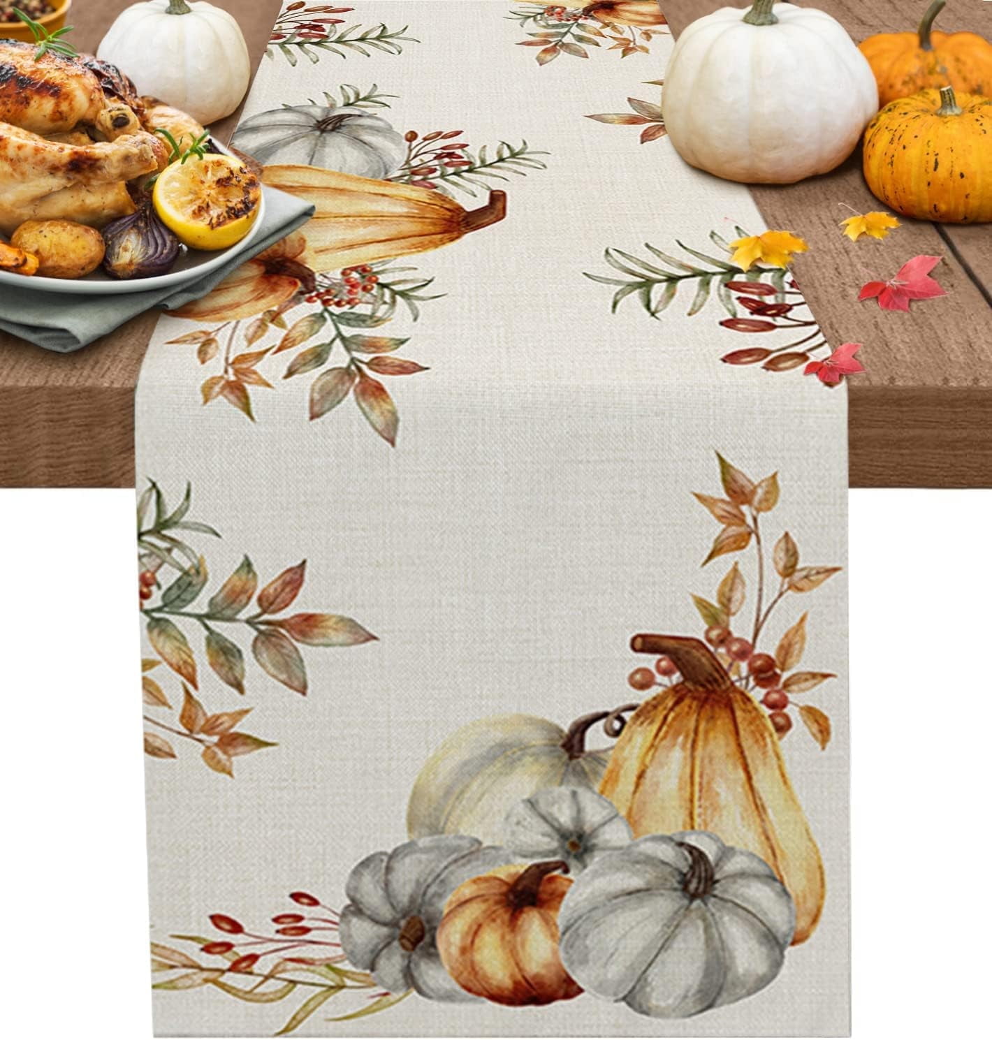 Thanksgiving Fall Table Runner 70 Inches Long, Pumpkins Autumn Maple ...