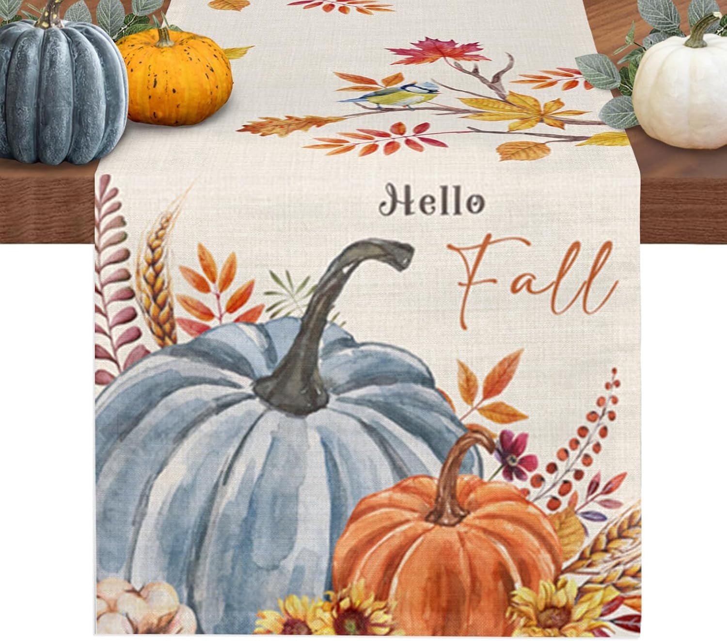 Thanksgiving Fall Table Runner 72 Inches Long, Cotton Linen Kitchen ...