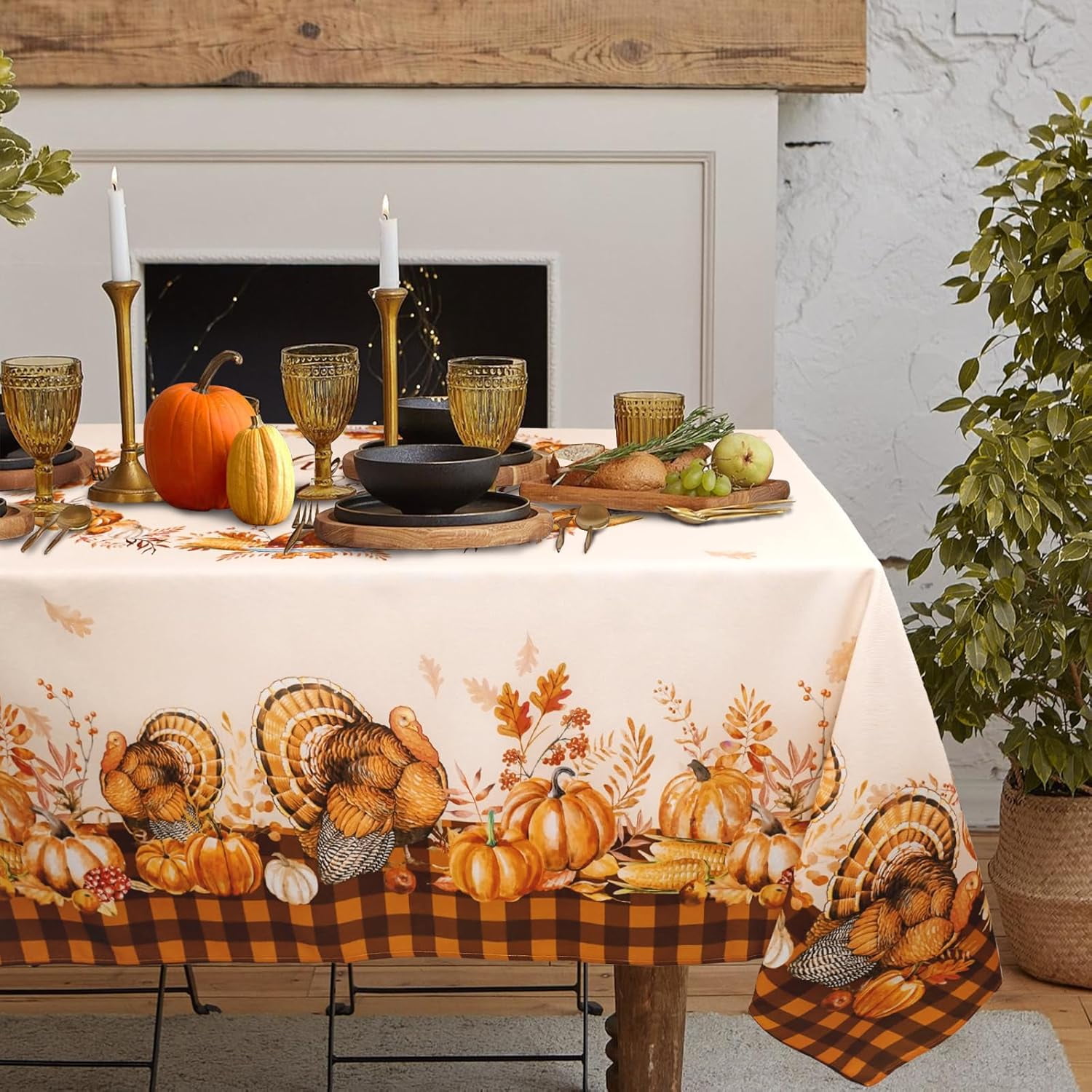 Thanksgiving Fall Tablecloth for Rectangle Tables Smaller Than 54 x 78 ...