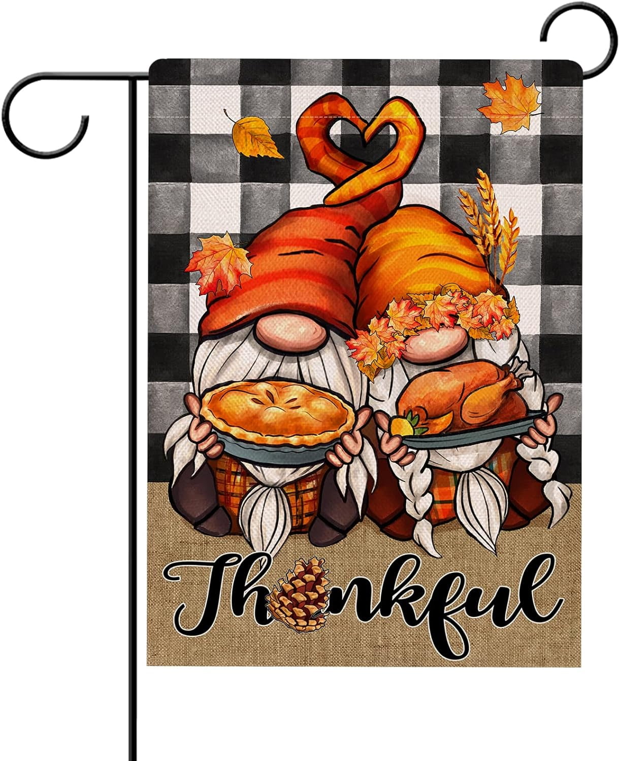 Thanksgiving Fall Thankful Gnomes Buffalo Plaid Check Farmhouse Garden ...