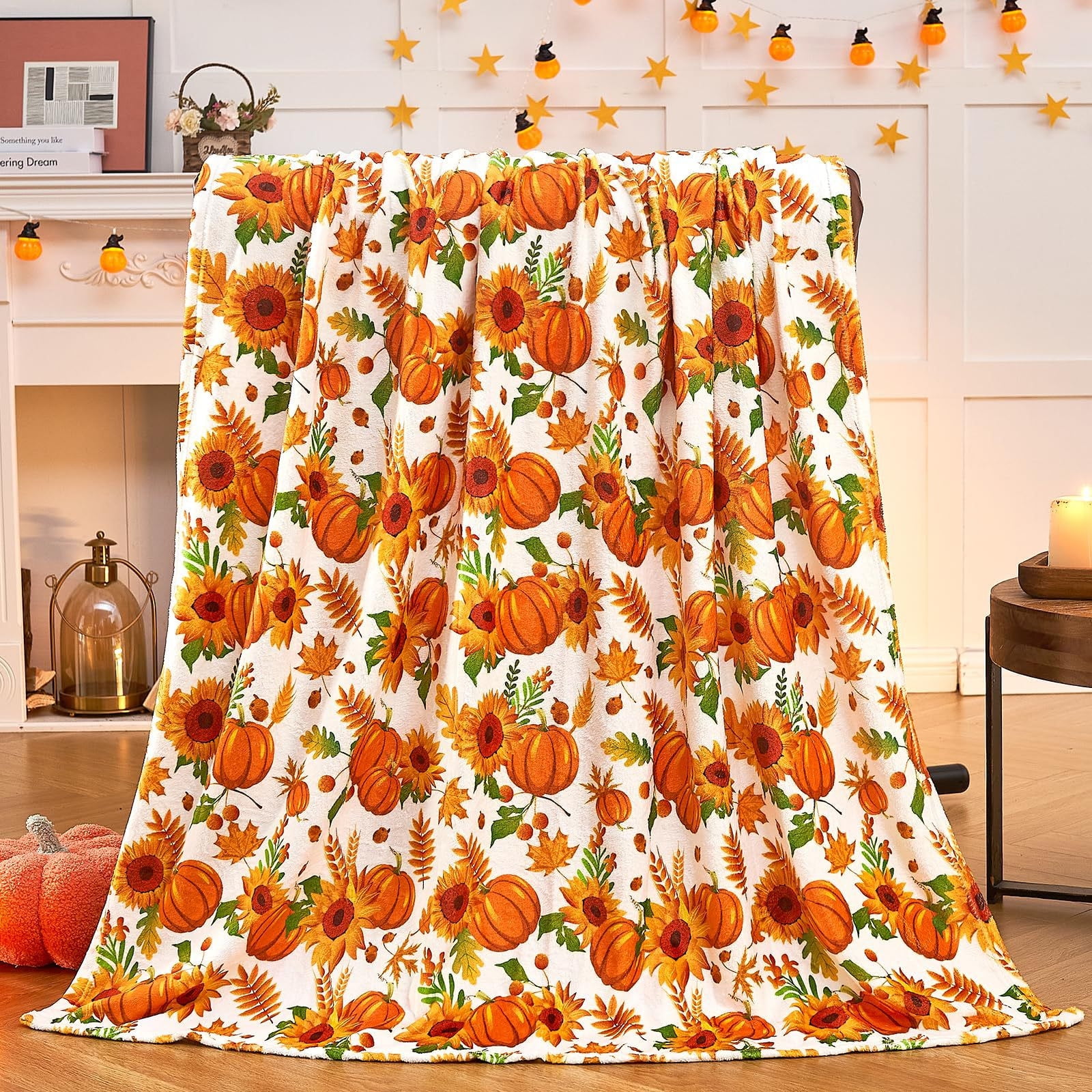 Thanksgiving Fall Throw Blanket,Pumpkin Sunflower Maple Leaves Fall ...