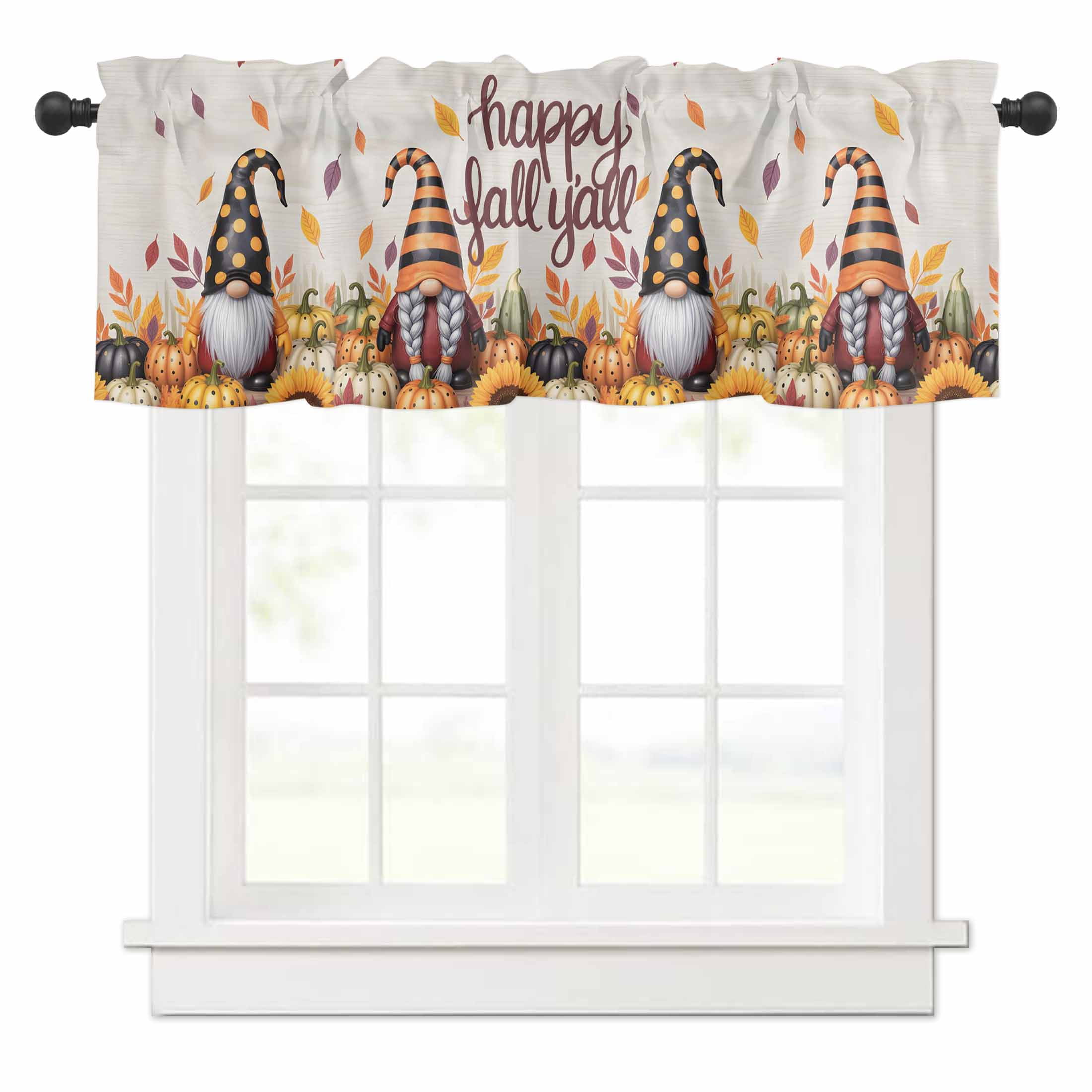 Thanksgiving Fall Valances for Windows Gnomes Pumpkin Fallen Leaves Rod ...