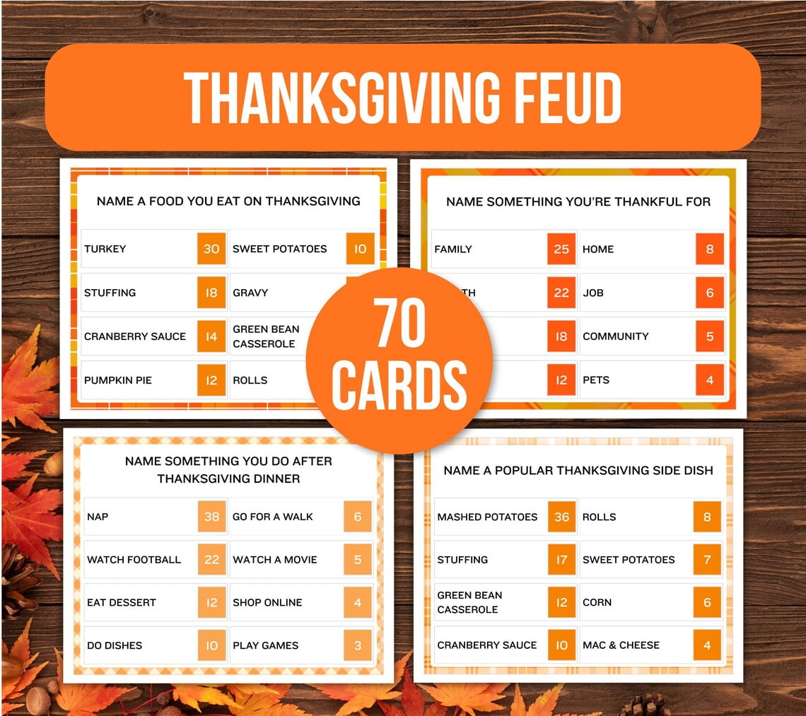 Thanksgiving Feud Party Game, Autumn Group Trivia Activity, Printable ...
