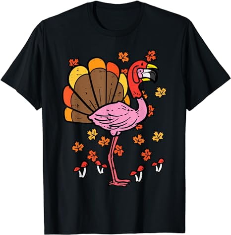 Thanksgiving Flamingo Turkey Funny Fall Men Women Girls Kids T-Shirt ...