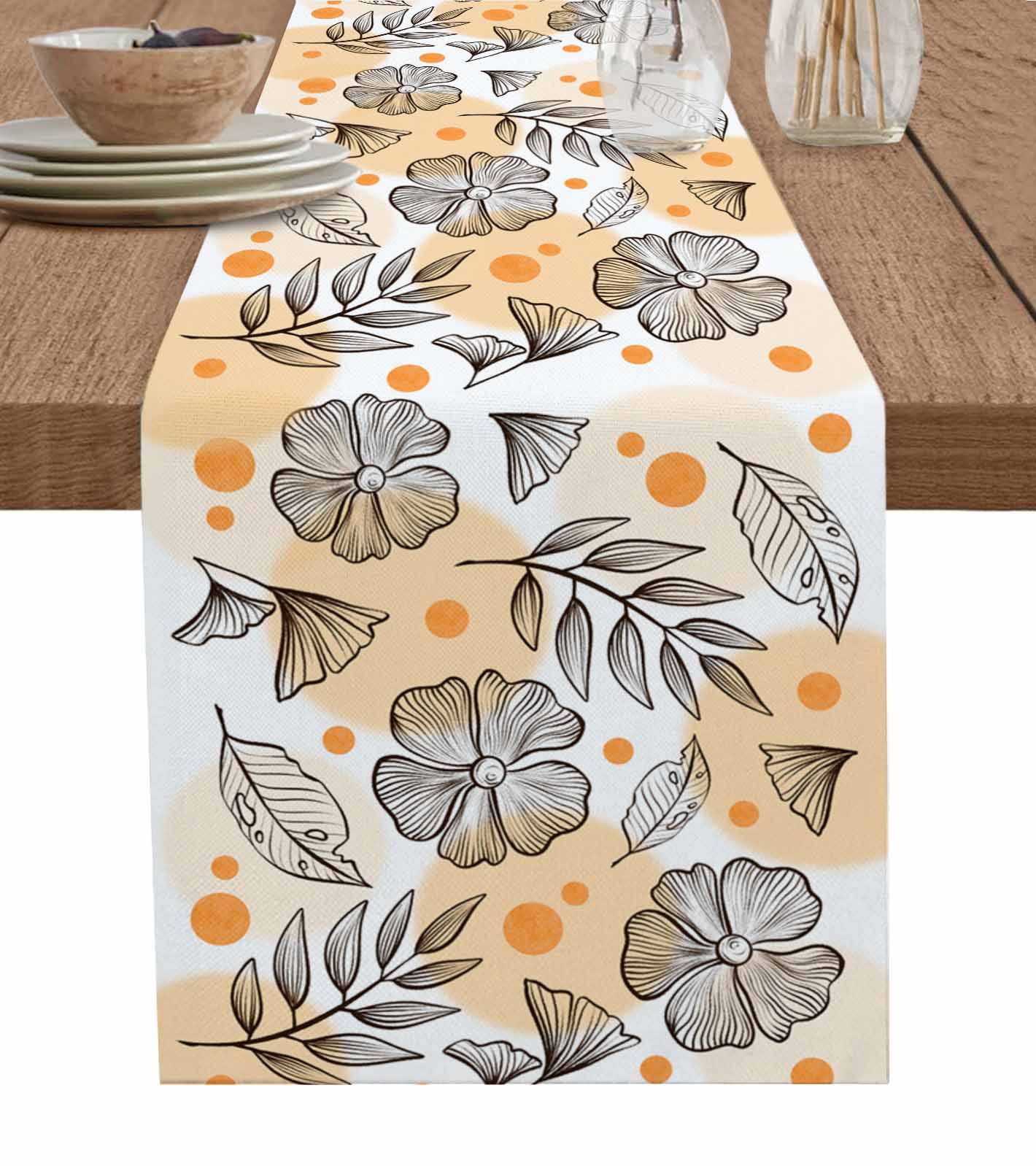Thanksgiving Flowers Plants Daisy Lines Wave Dots Table Runner ration ...