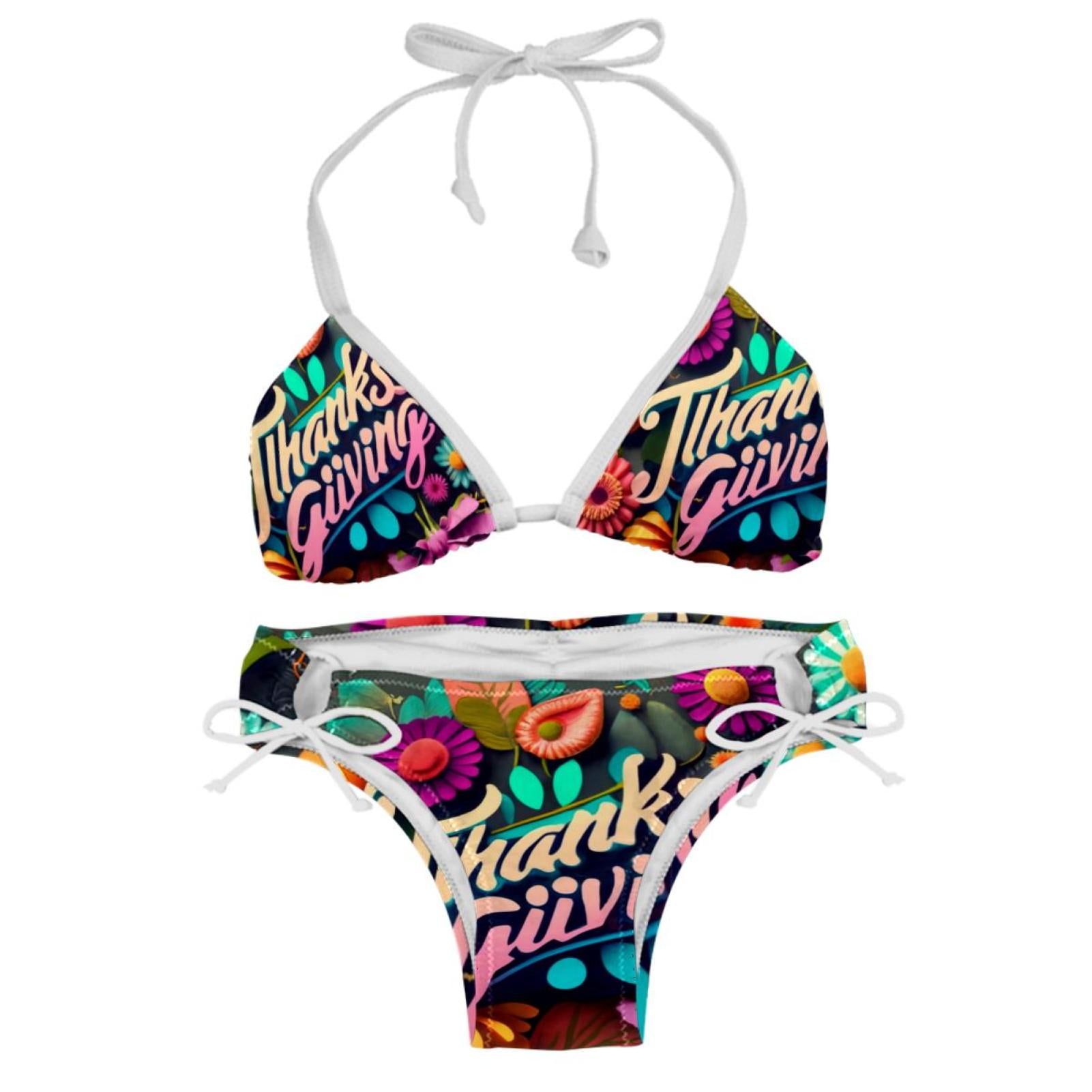 Thanksgiving Font Detachable Sponge Adjustable Strap Bikini Set - Two ...