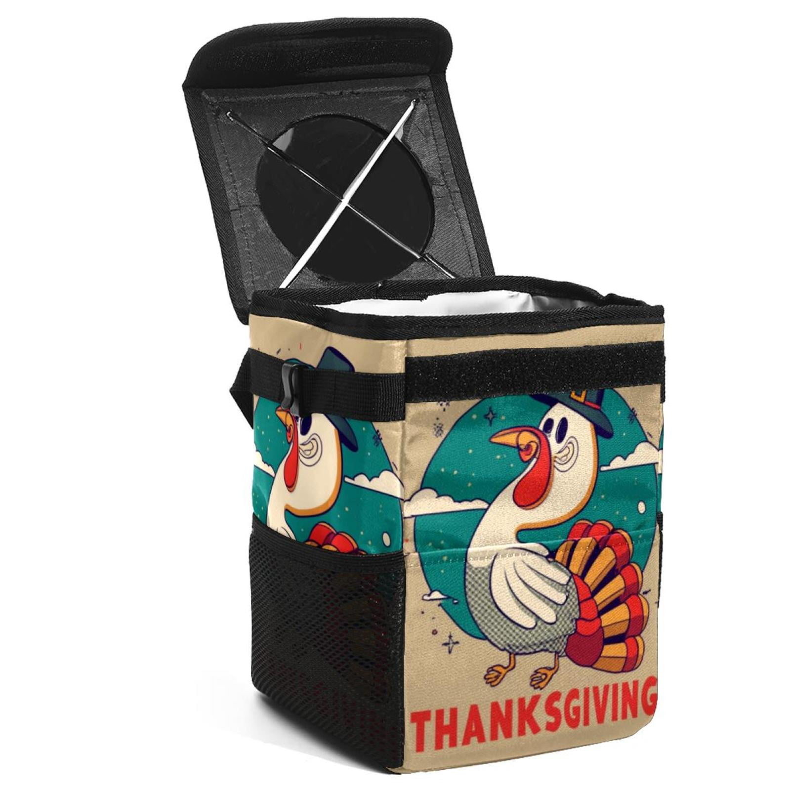 Thanksgiving Font Foldable Mini Trash Can with Lid - Leak-Proof Car ...