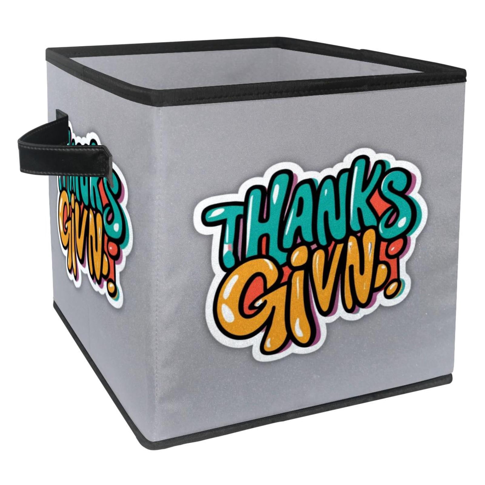 Thanksgiving Font Foldable Storage Basket with Handle, 10.8"x10.5"x10.6 ...