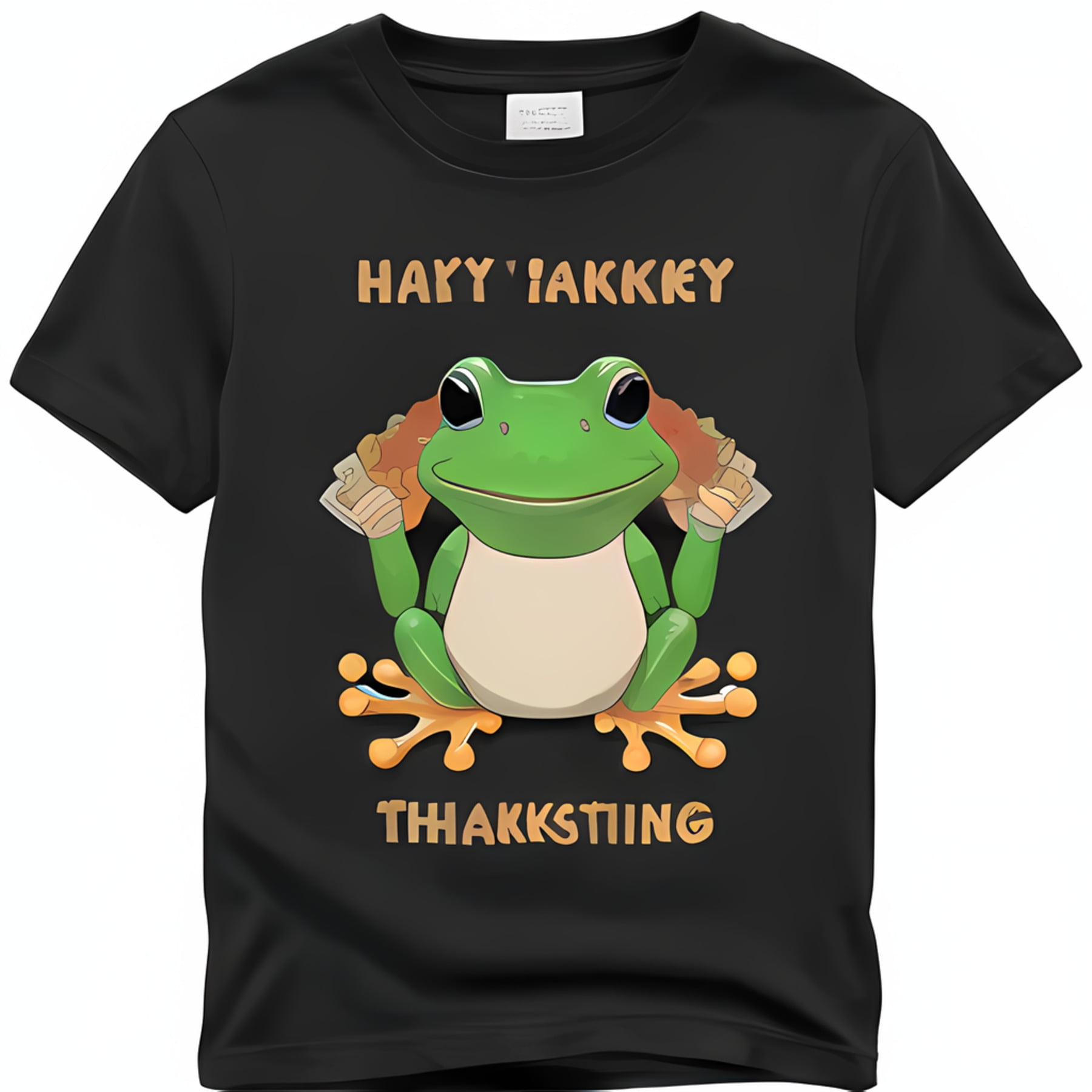 Thanksgiving Frog Eating Turkey T-Shirt Cute Cartoon Design Vector Art ...