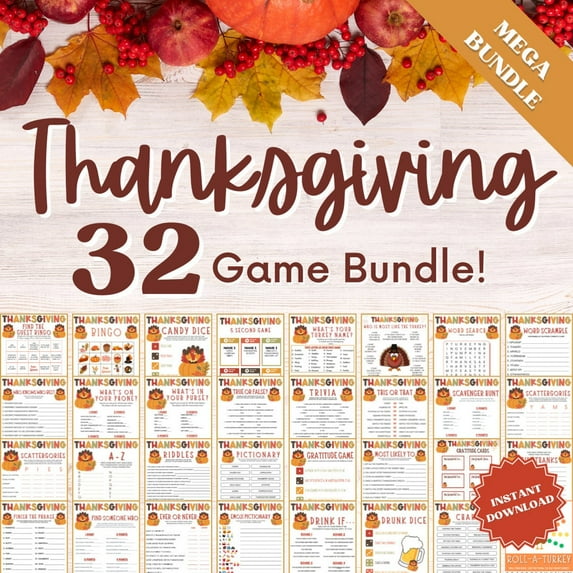Thanksgiving Games Bundle, 32 Family Printable Activities for Fall ...