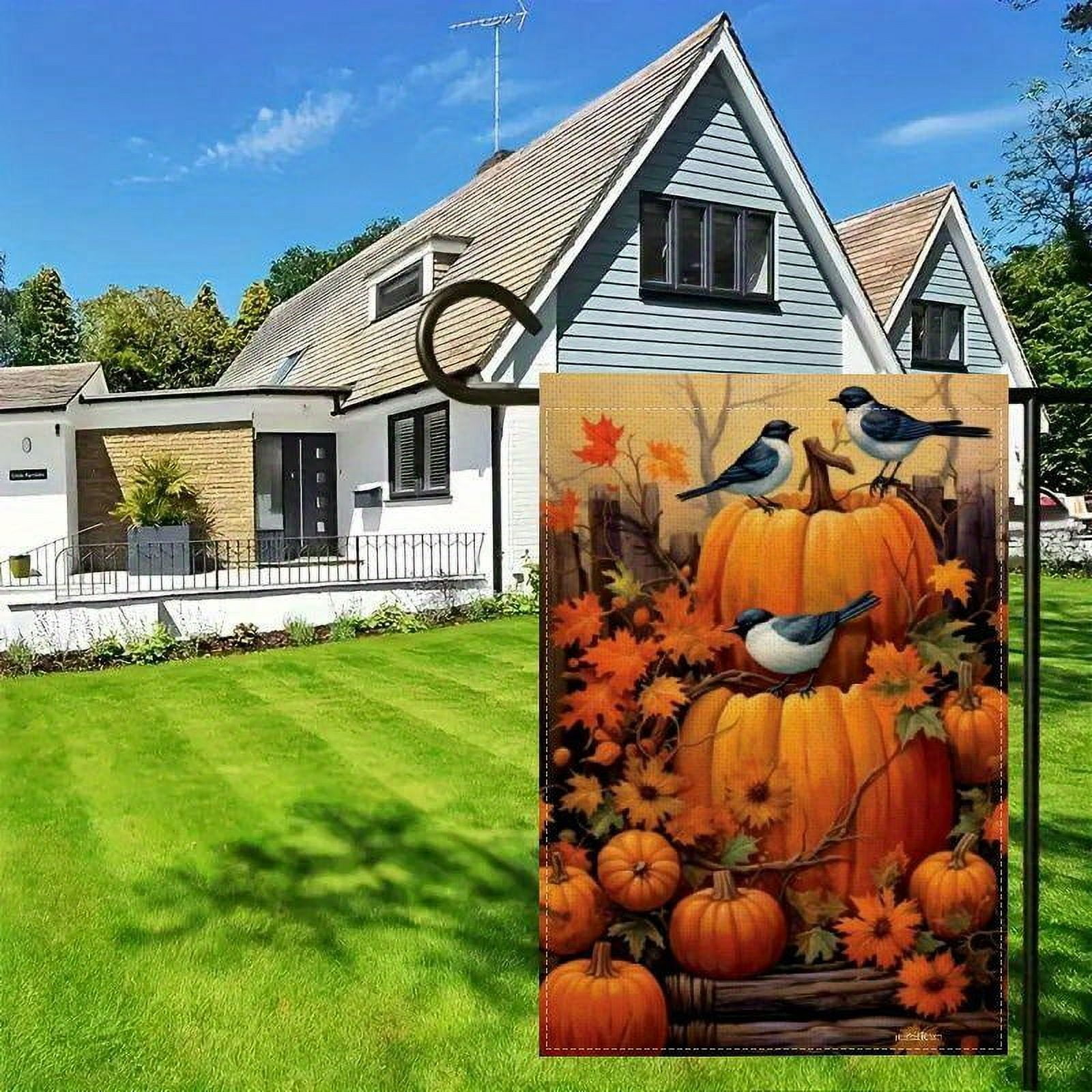 Thanksgiving Garden Flags Double Sided, Linen Fall Watercolor Bird and ...