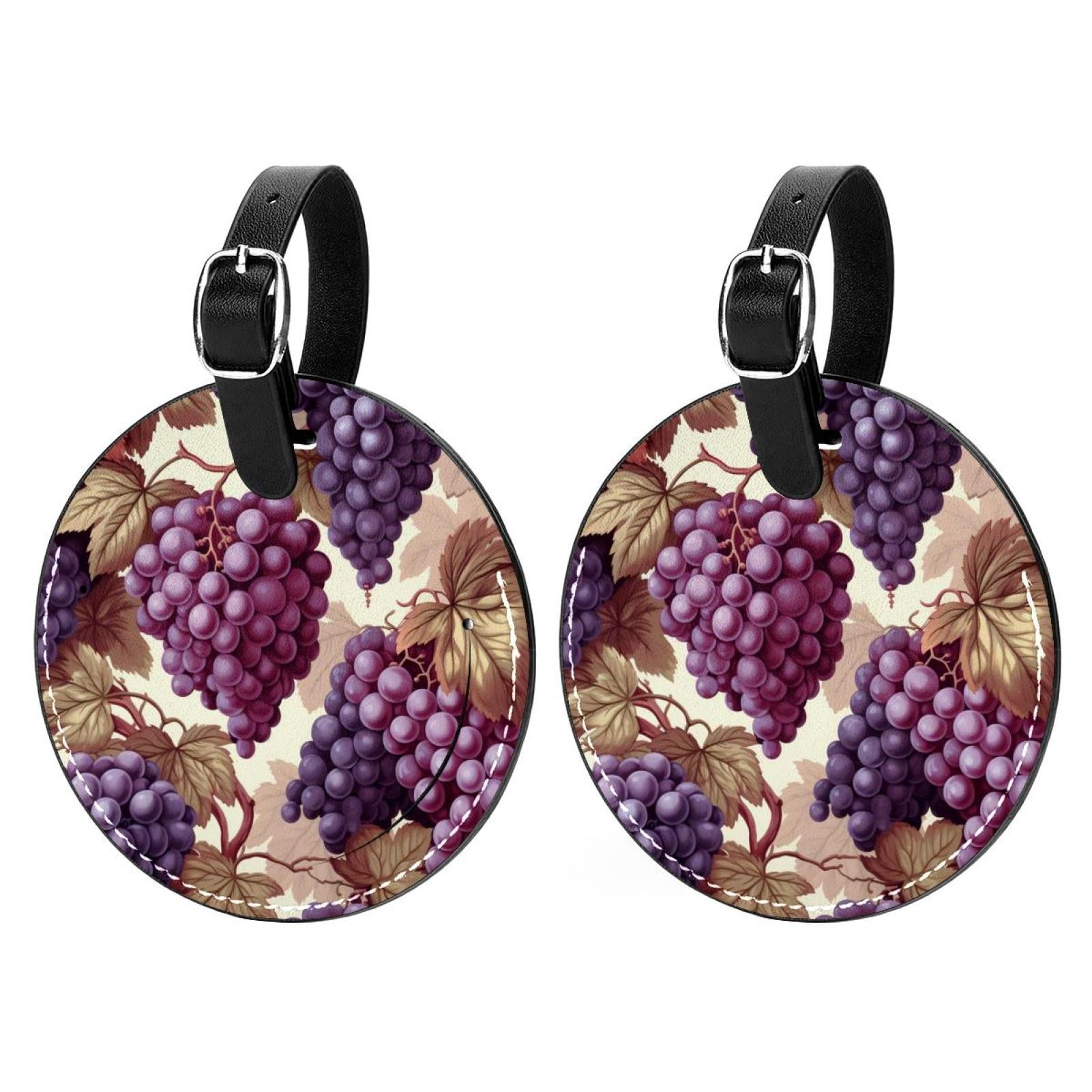 Thanksgiving Grapes 2Pcs PU Leather Round Luggage Tags with Privacy ...
