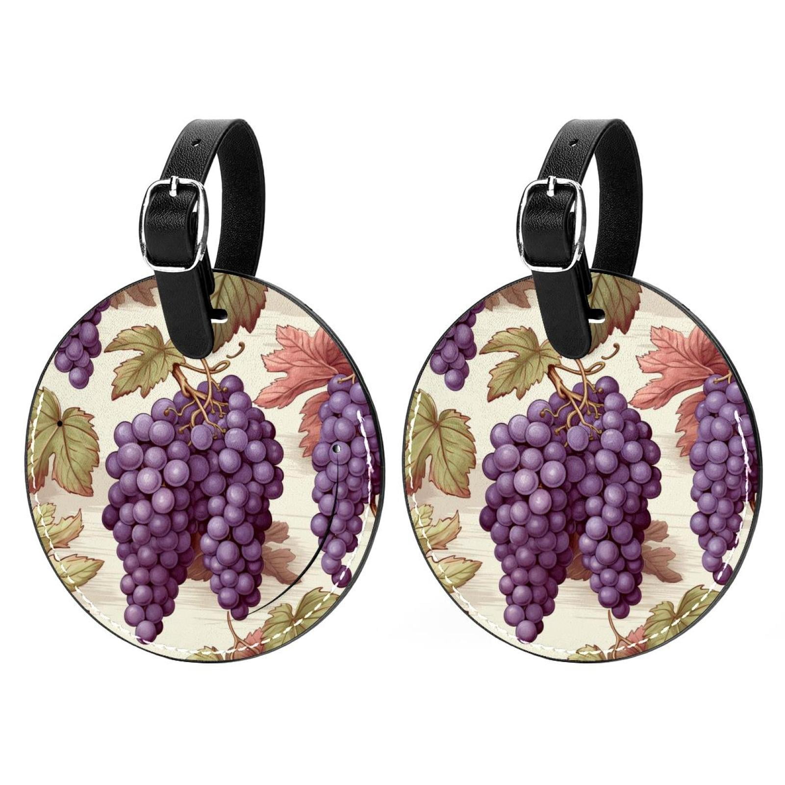 Thanksgiving Grapes 2Pcs PU Leather Round Luggage Tags with Privacy ...