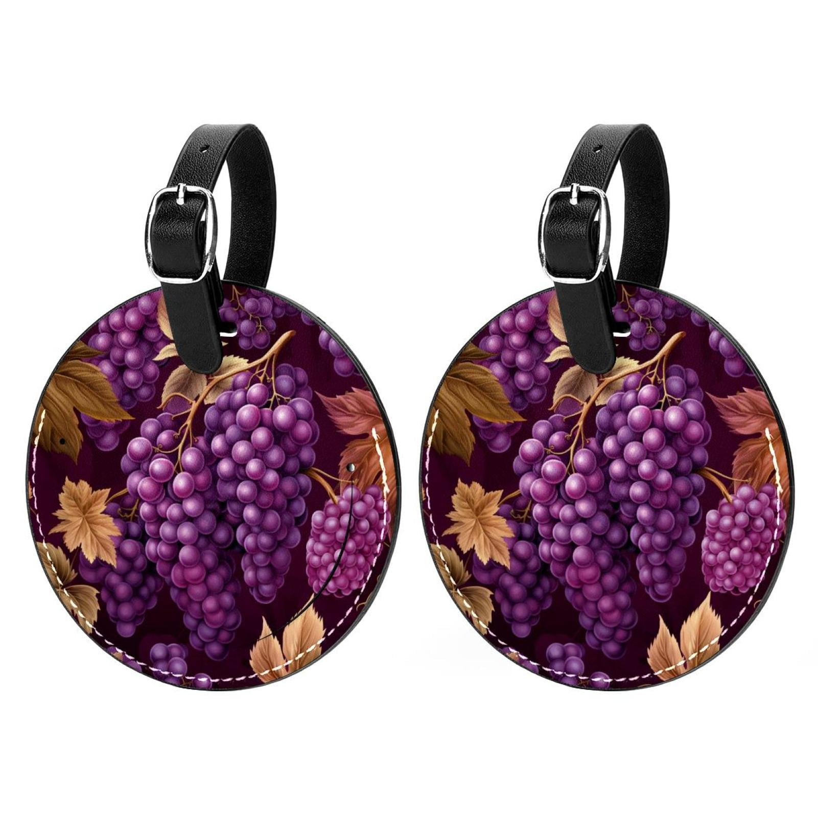 Thanksgiving Grapes 2pcs PU Leather Round Bag Tags with Privacy Cover ...