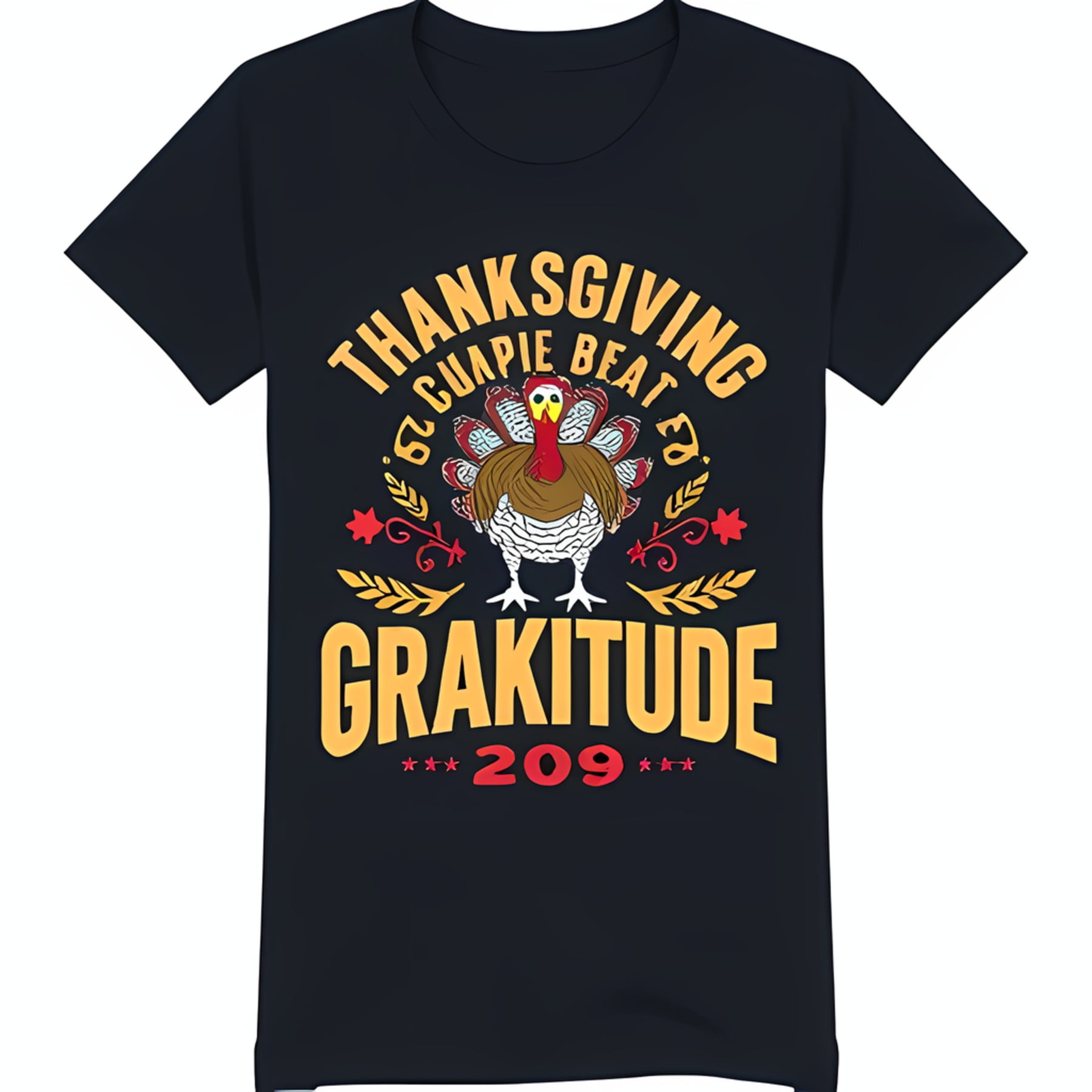 Thanksgiving Gurgie Beat 'e3 Graphic Tee Cartoon Turkey & 'Grakitude' Design - Walmart.com
