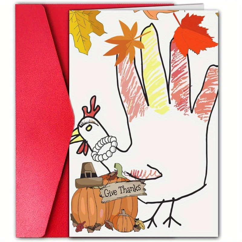 Thanksgiving Handprint Card – Cute Turkey and Pumpkin Design – Blank ...