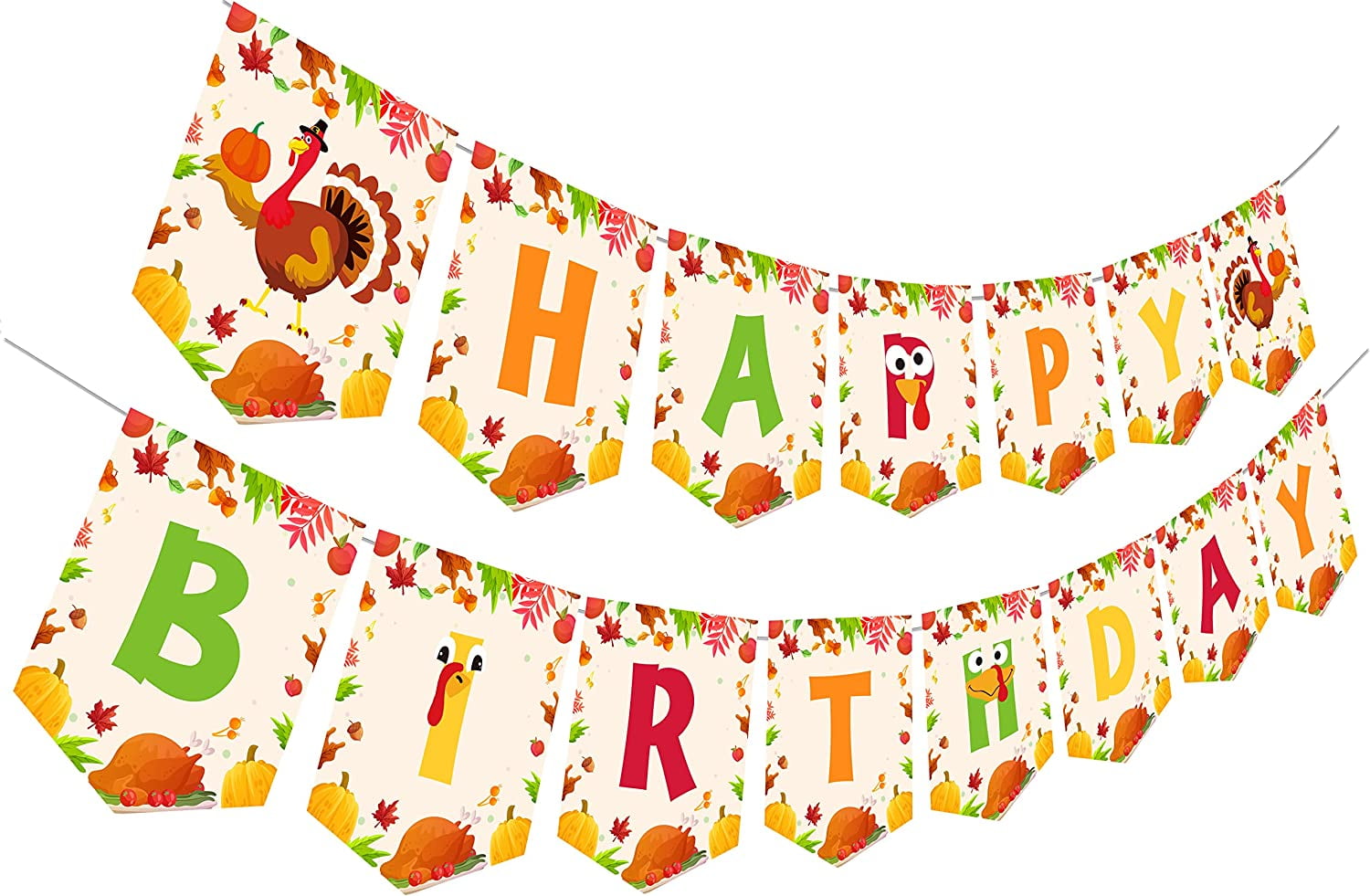 Thanksgiving Happy Birthday Banner, Fall Party Decorations with Maple ...