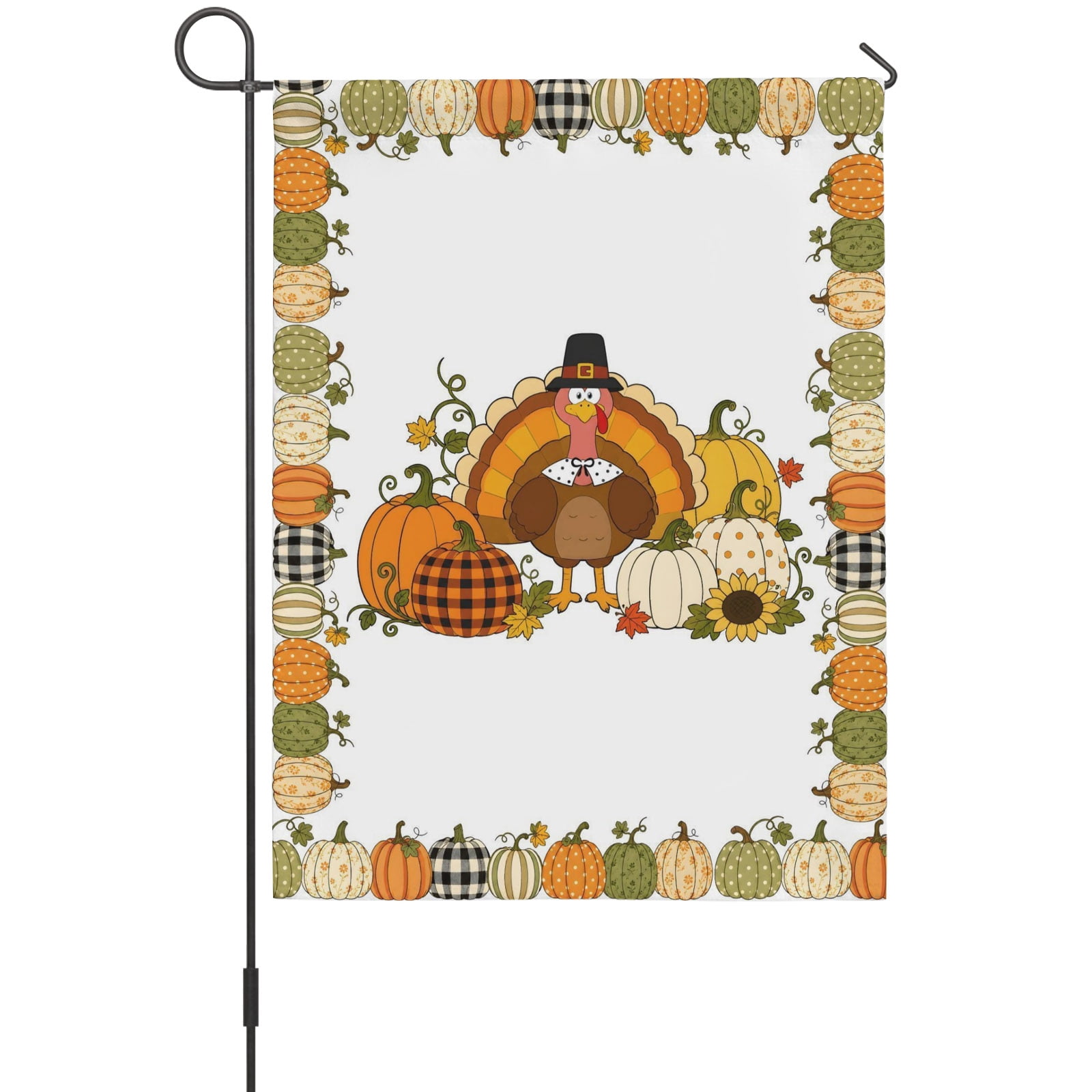 Thanksgiving House Flags For Outdoor, Fall Cartoon Turkey Orange Green ...