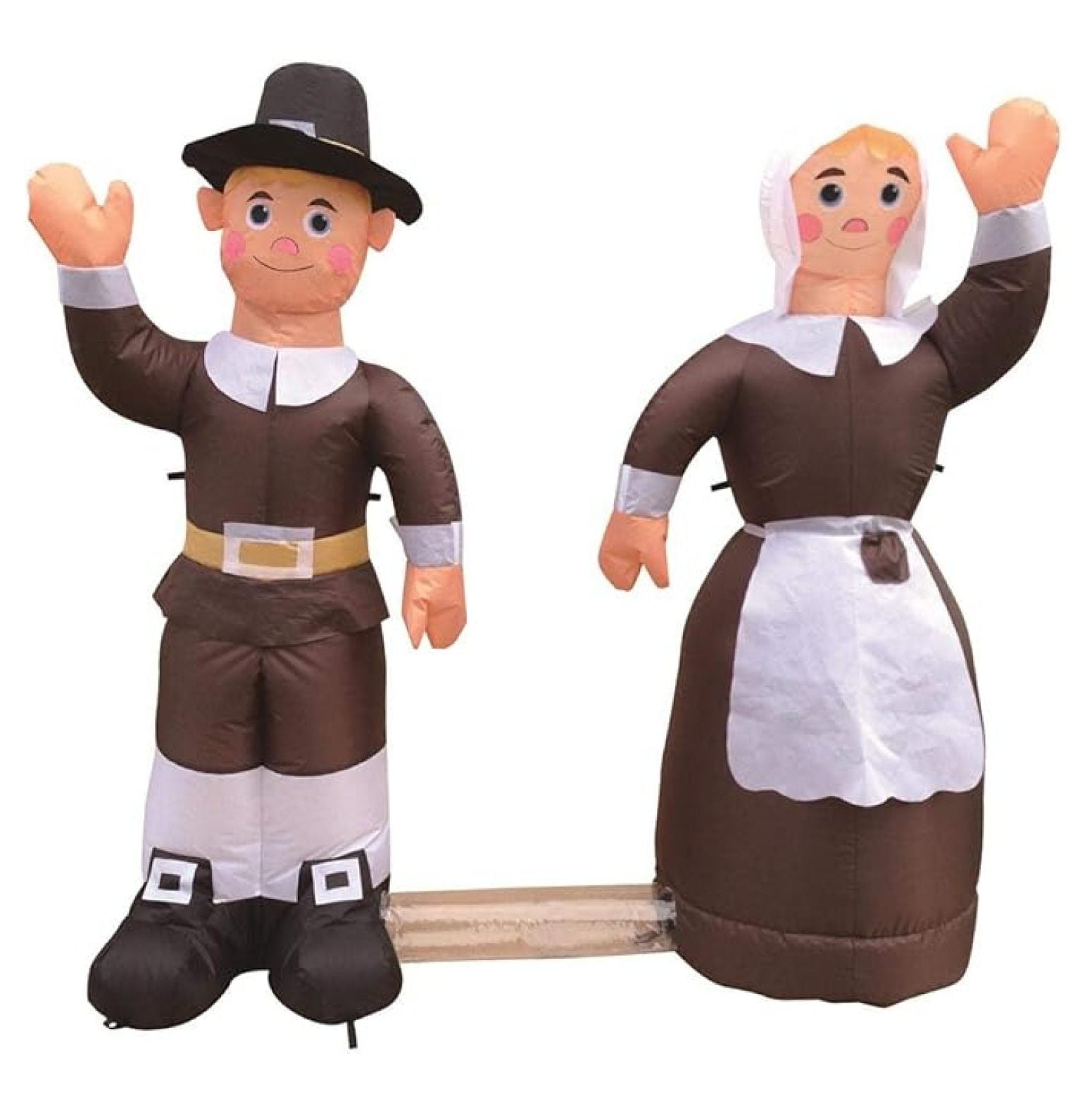 Thanksgiving Inflatable Pilgrim Couple - 4ft Man & 3.5ft Woman - Airblown Yard Decoration with ...