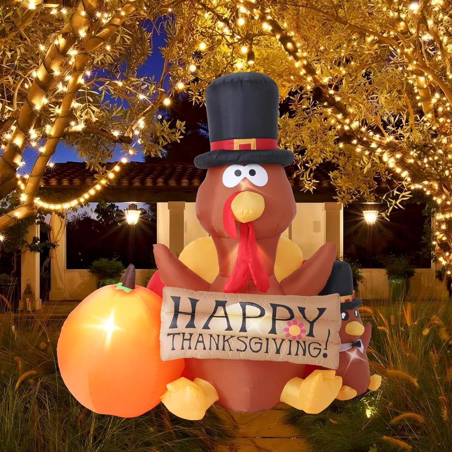Thanksgiving Inflatable Turkey Outdoor Decorations, 6FT Blow Up LED ...
