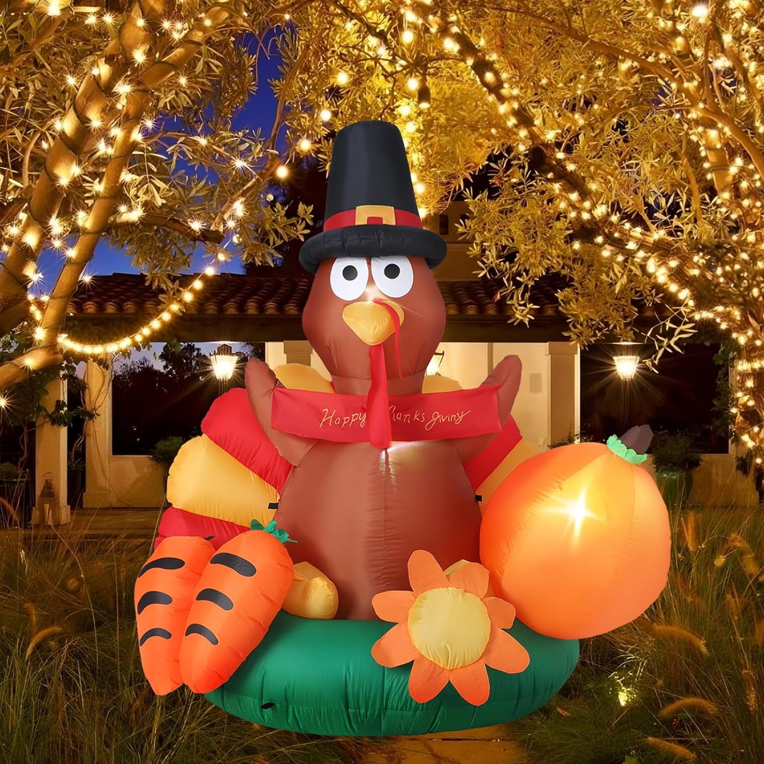 Thanksgiving Inflatable Turkey Outdoor Decorations, 6FT Blow Up LED ...
